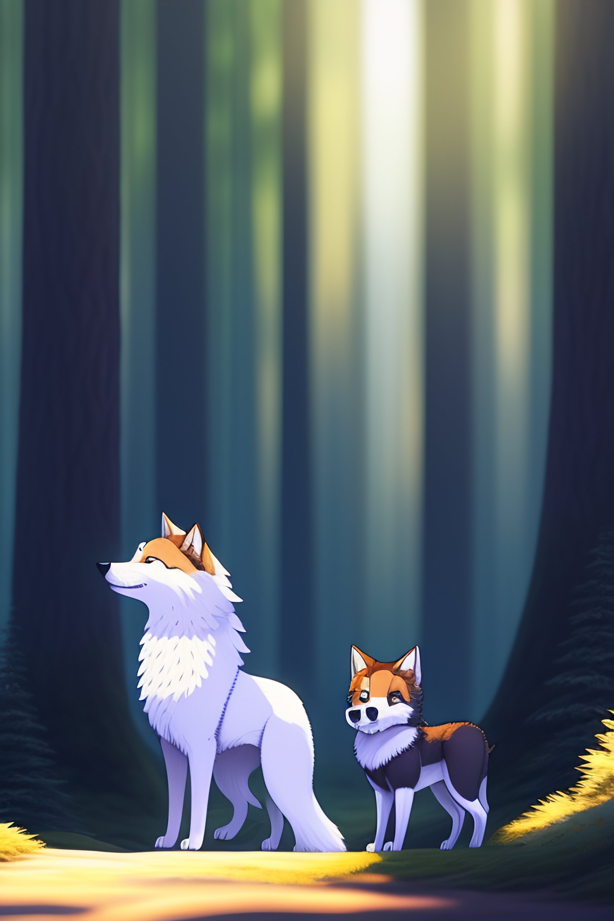 Lexica - Wide shot. A children book illustration about 3 little wolves ...
