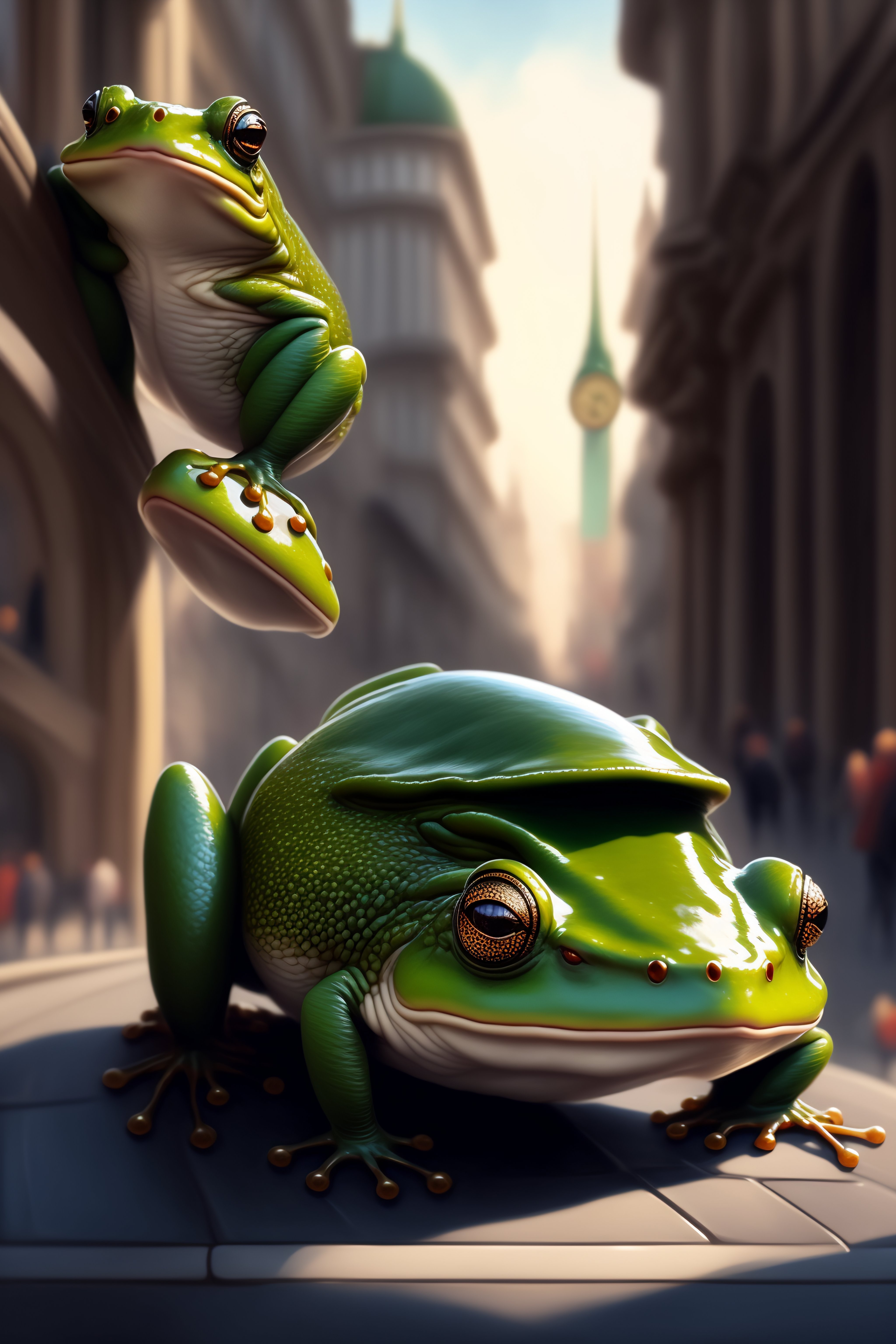 Lexica - Frog going through zurich streets, bulding, highly detailed ...