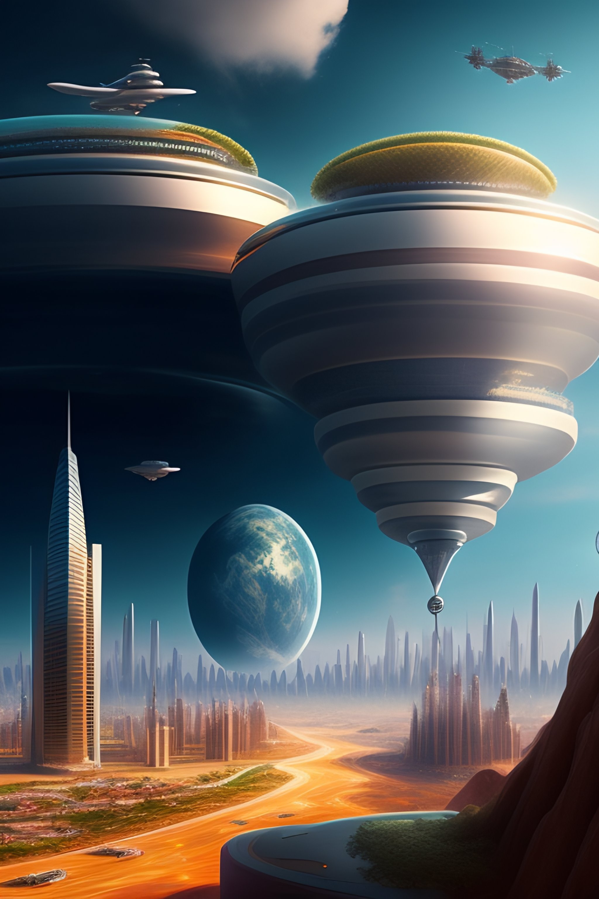 Lexica - A city in a microscopic civilization with people and flying cars