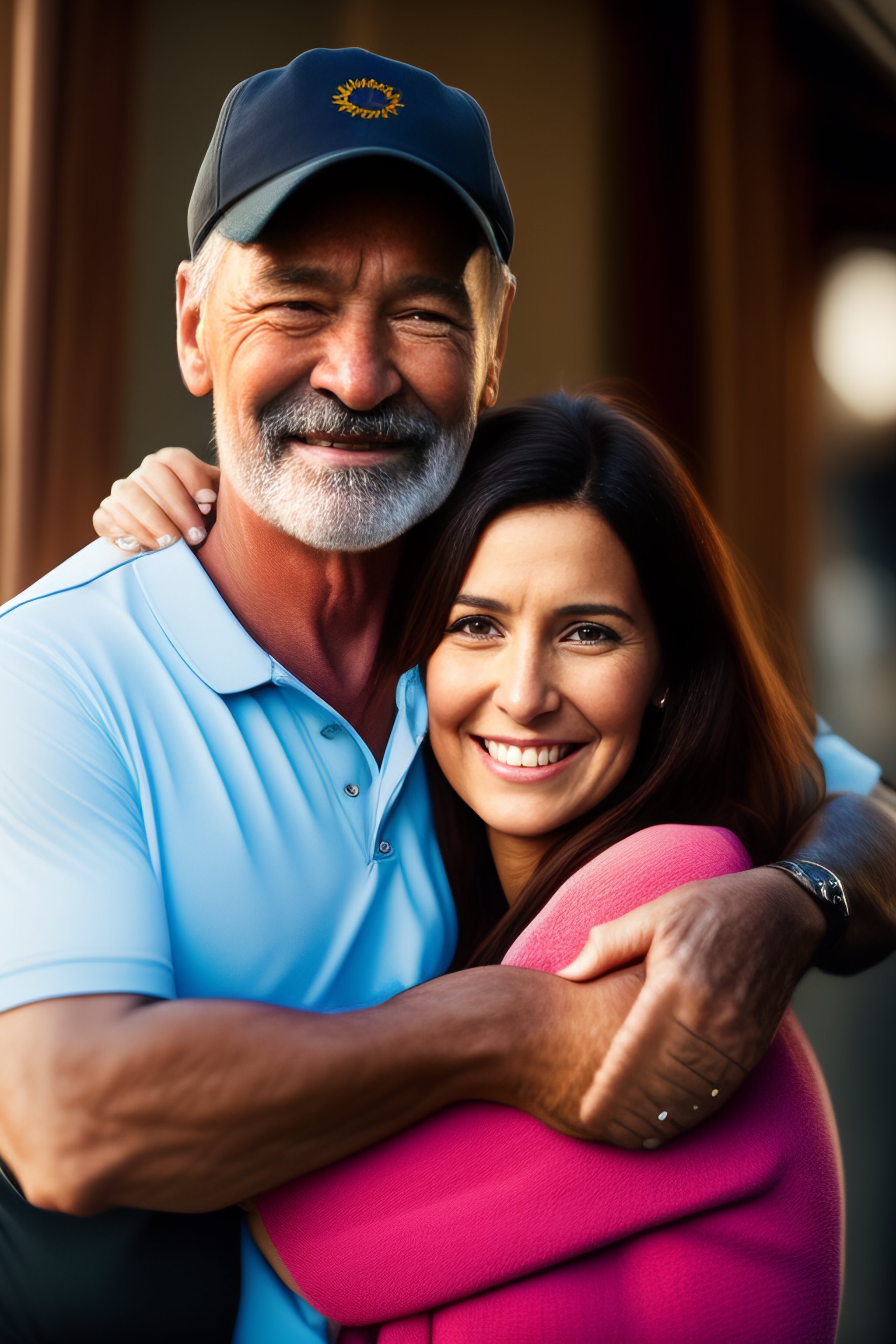 Lexica - A photo of dad european in his 20 years old daughter's arms
