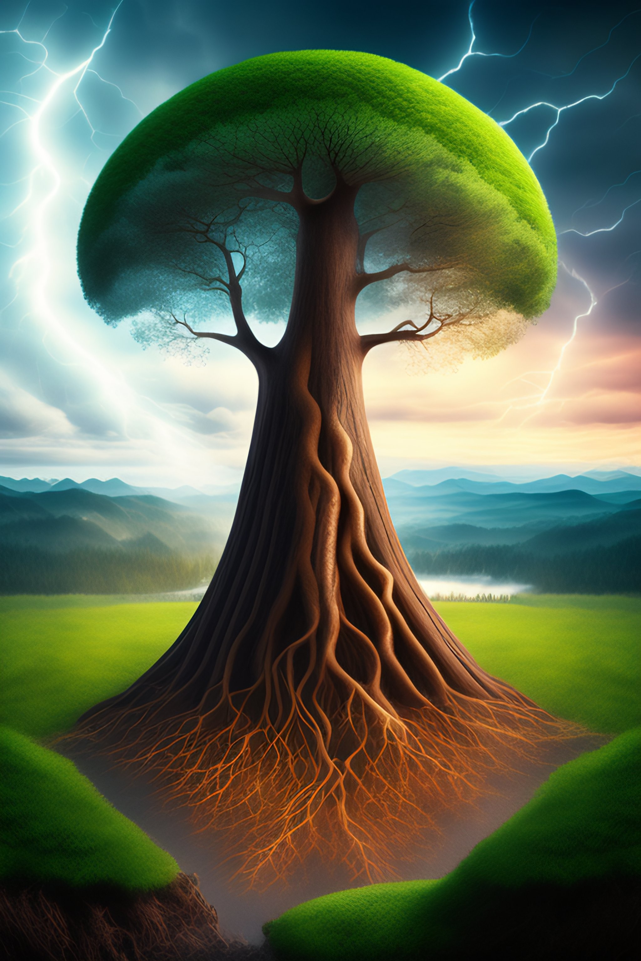 Lexica - Healthy power lightning tree roots heart fungi connected ...