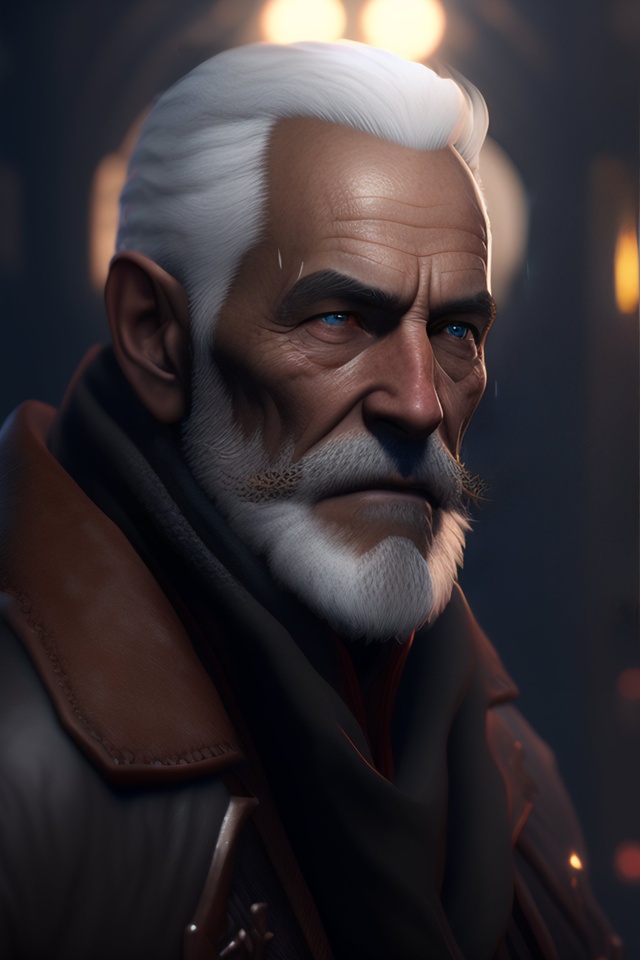 Lexica - Old man, wrinkled face, gray hair, catacombs, thief wear, dark ...