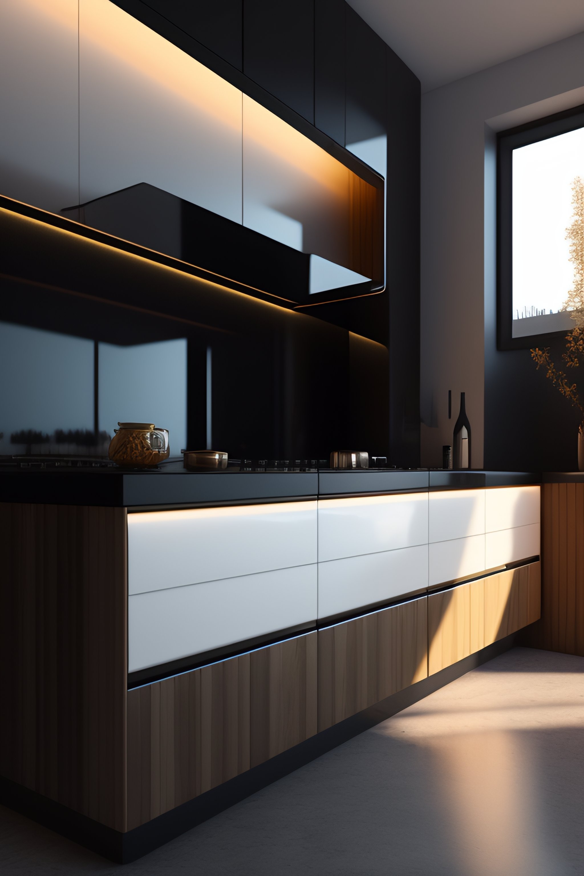 Lexica - Minimalistic cyberpunk kitchen, interior, zaha hadid, wood ...