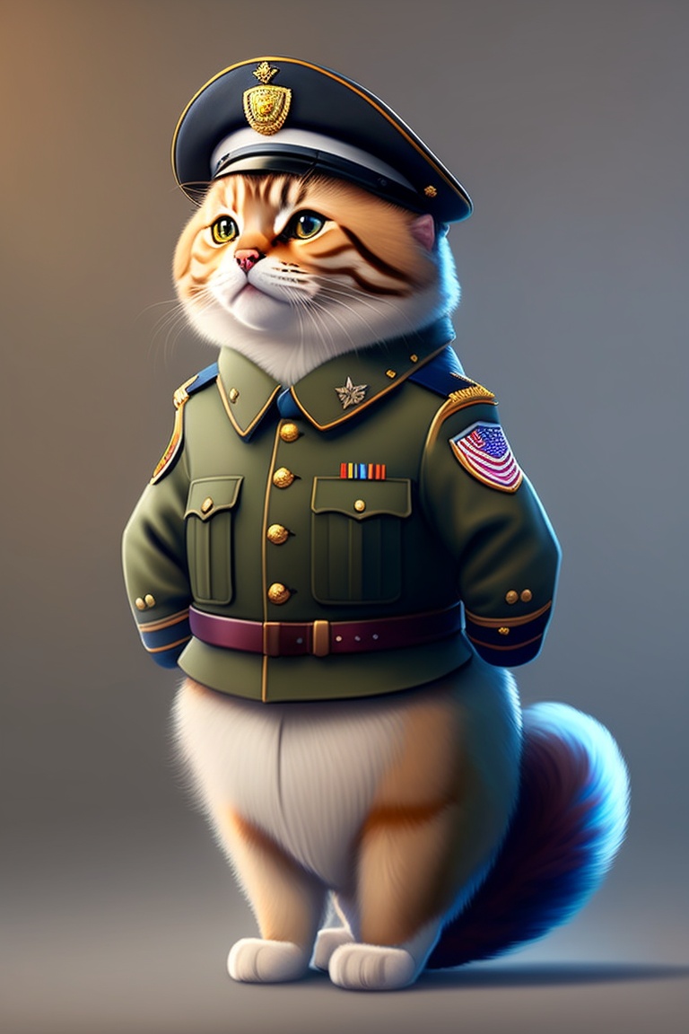 Lexica - A beautiful furry cat in a beret dressed as a military man ...