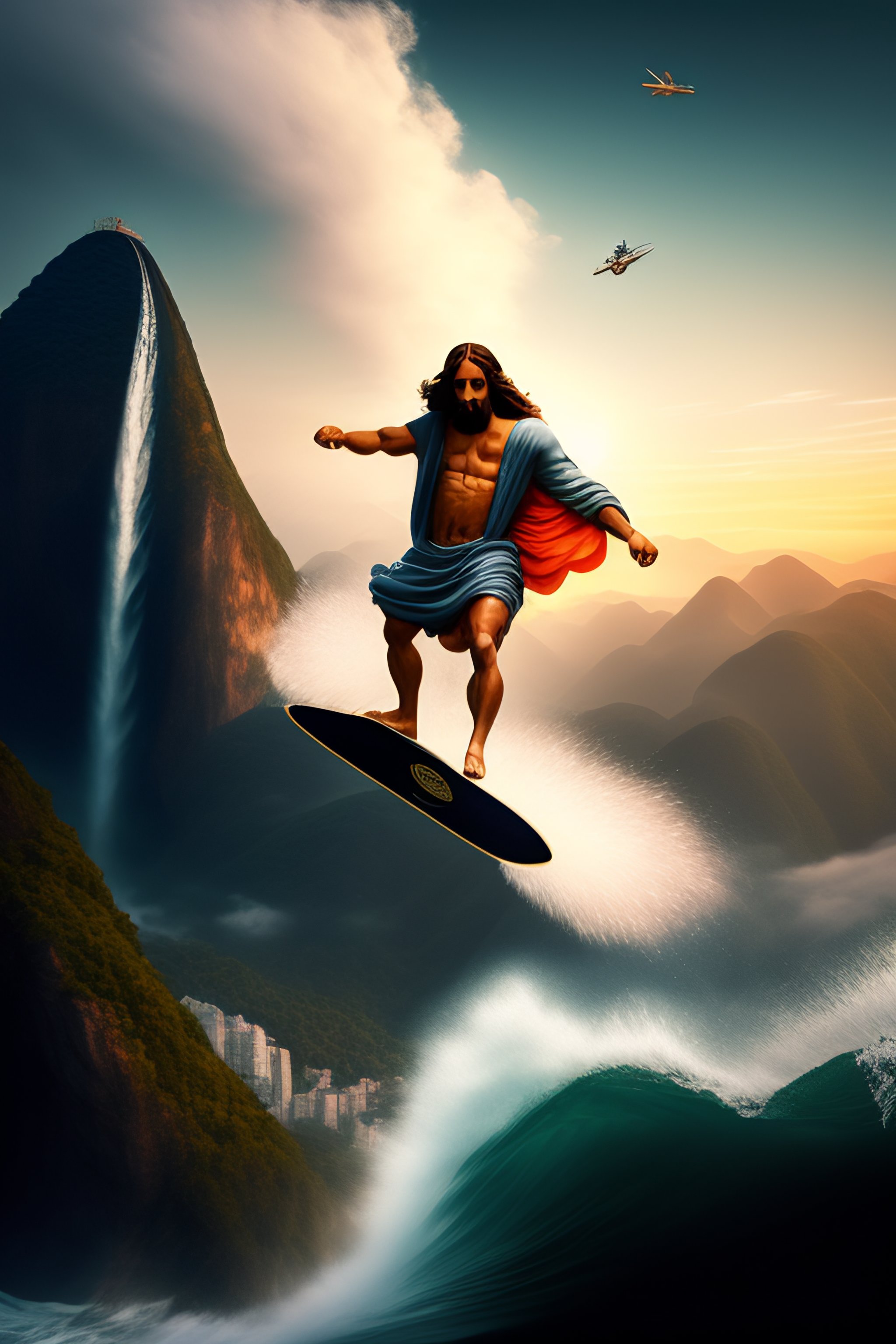 Lexica - Jesus doing a kickflip over rio de janeiro, rembradt, masterpiece,