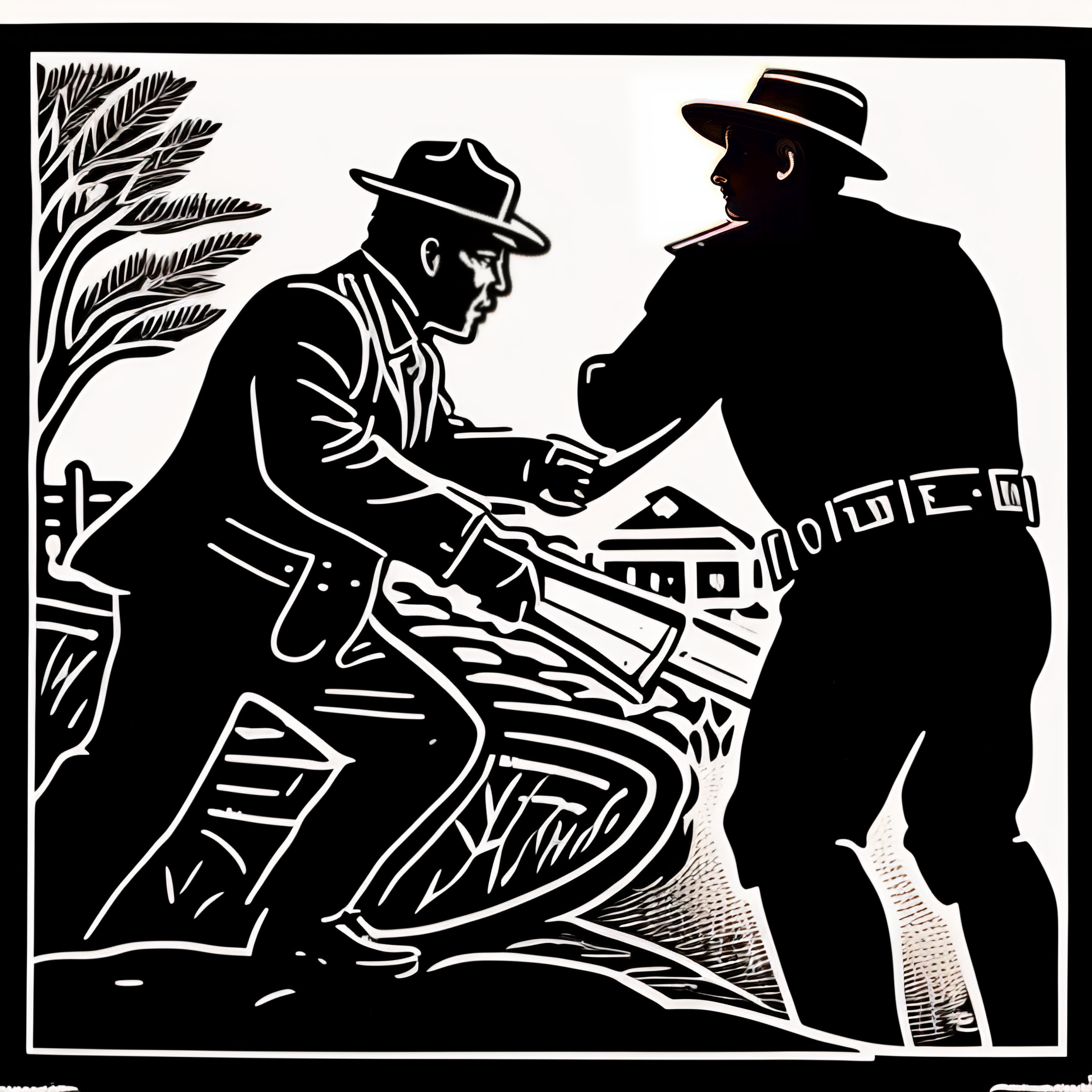 Lexica - An award winning linocut of a villager defending from the invader