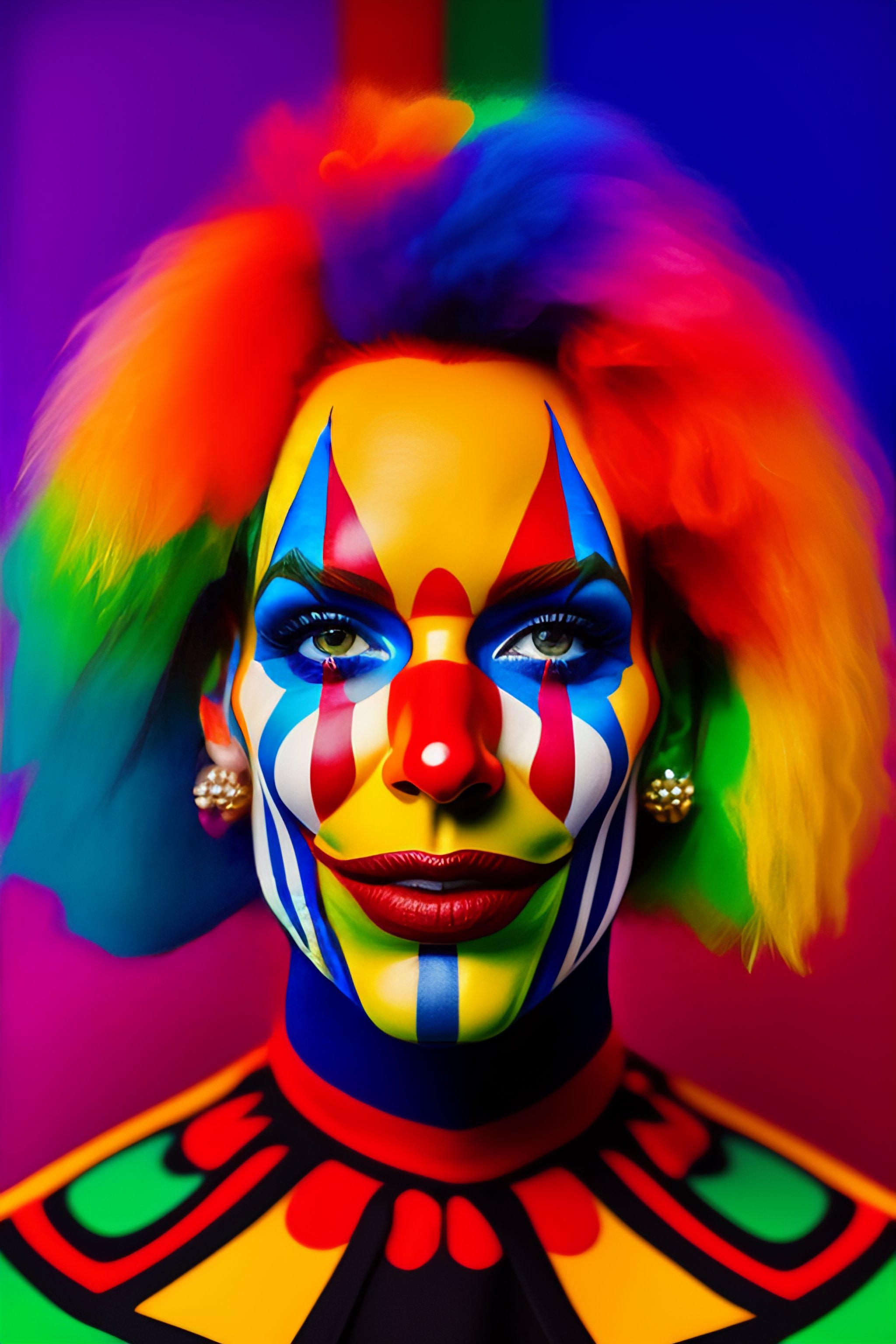 Lexica - Colorful portrait of a scaey psychopath clown, symmetric ...