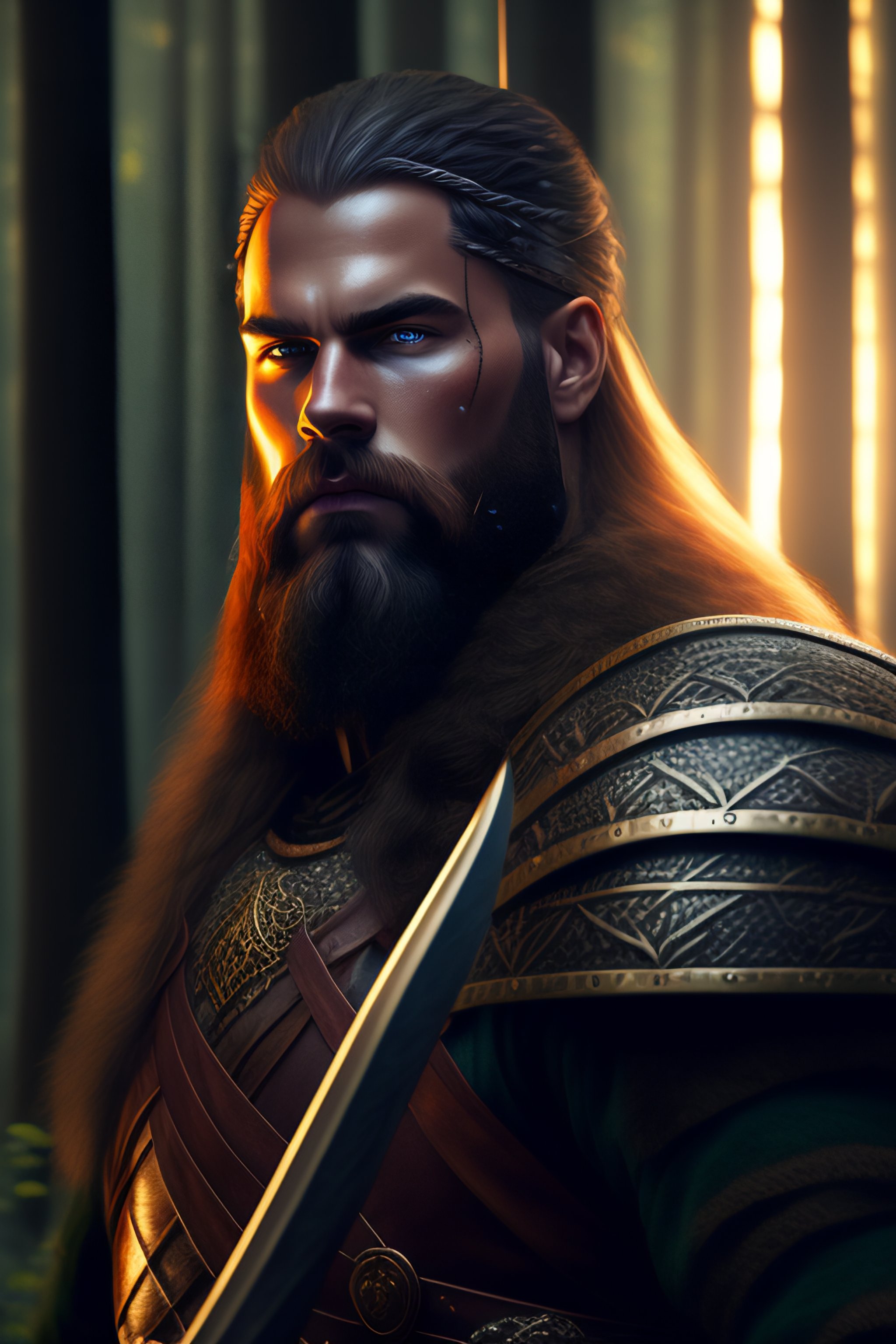 Lexica - Portrait of a Viking warrior wielding an axe, dark forest ...