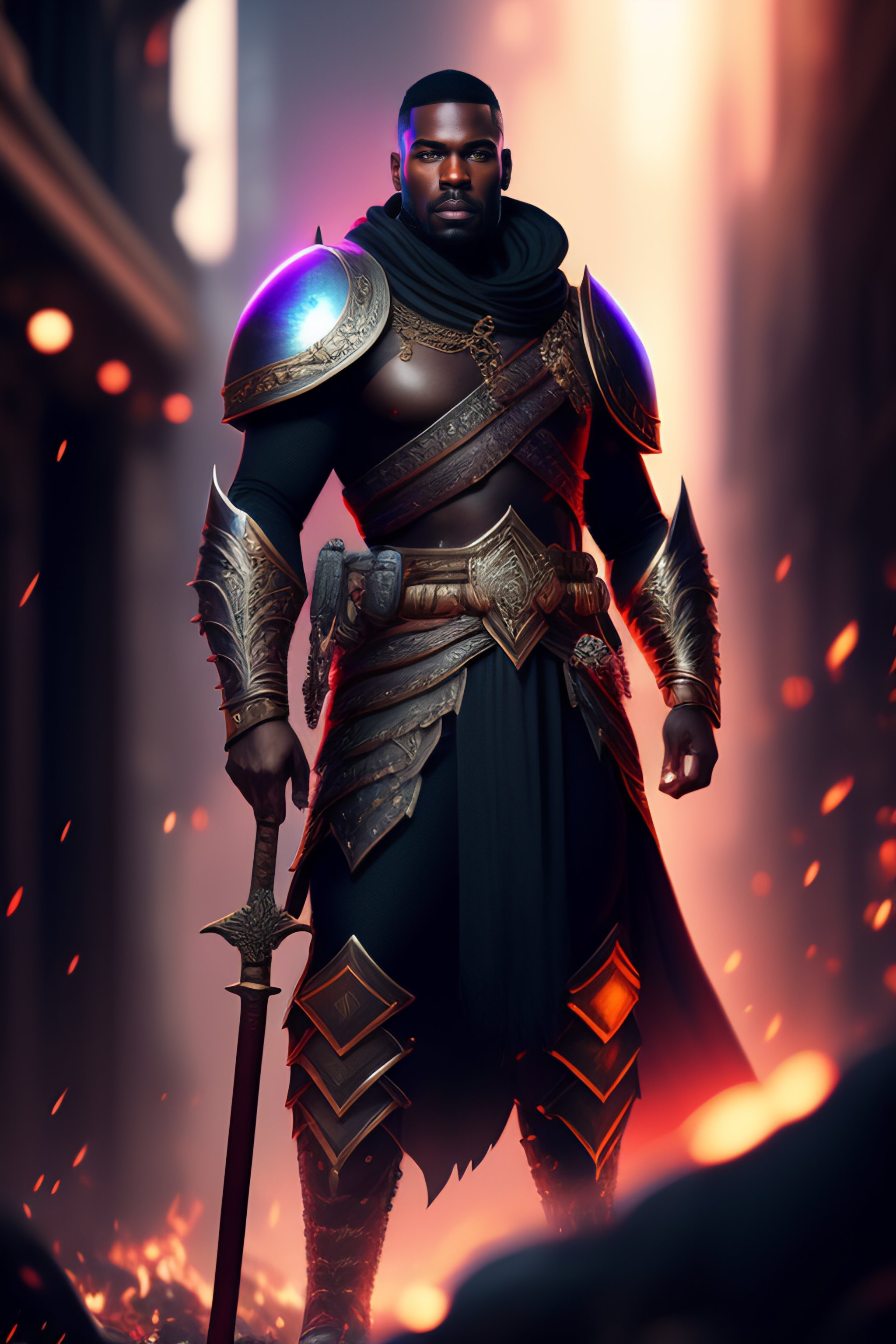 Lexica - Black cityguard, intimidating d & d character holding giant ...