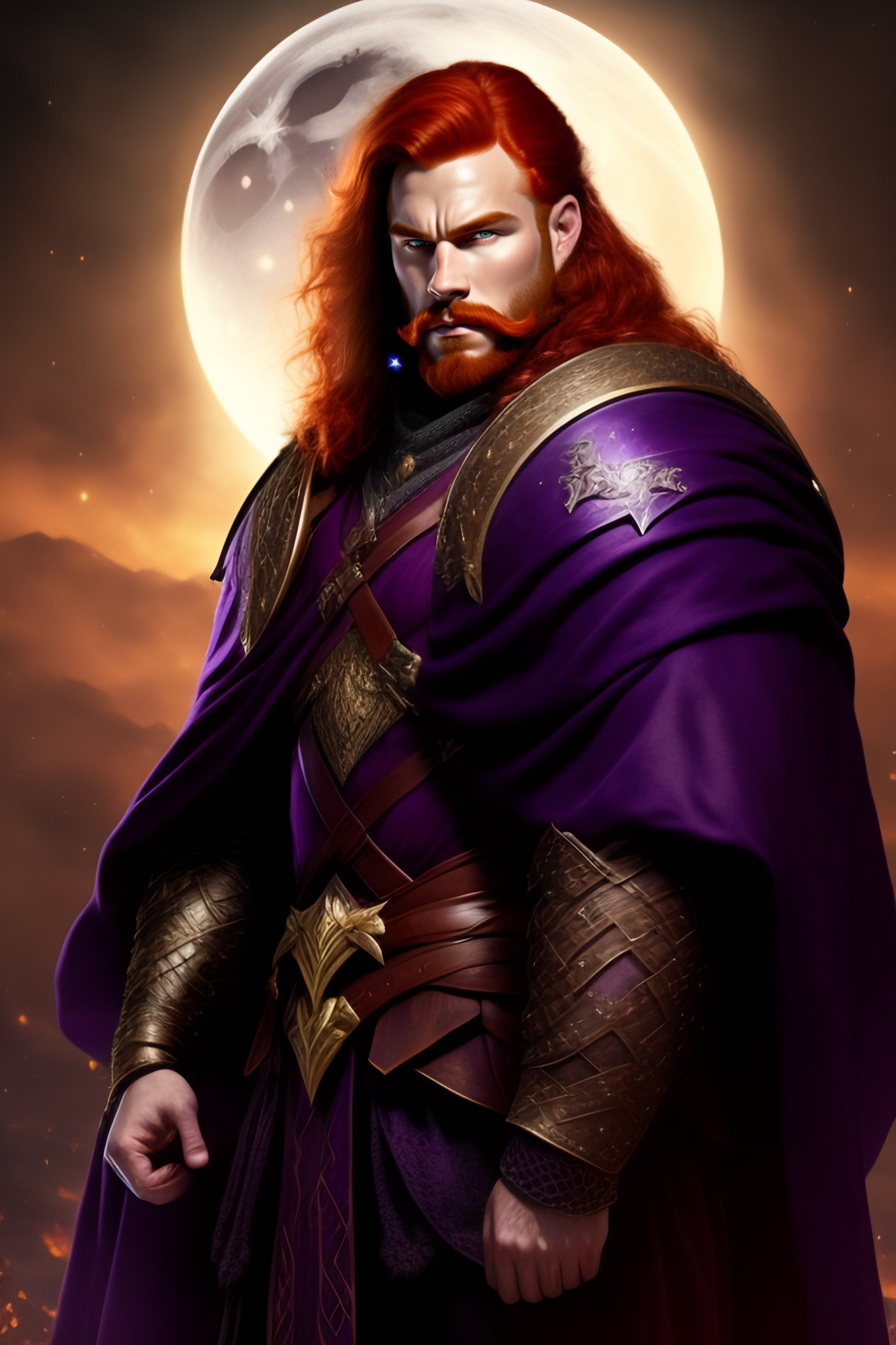 Lexica - A redhead male fantasy dwarf, wearing very dark purple robes ...