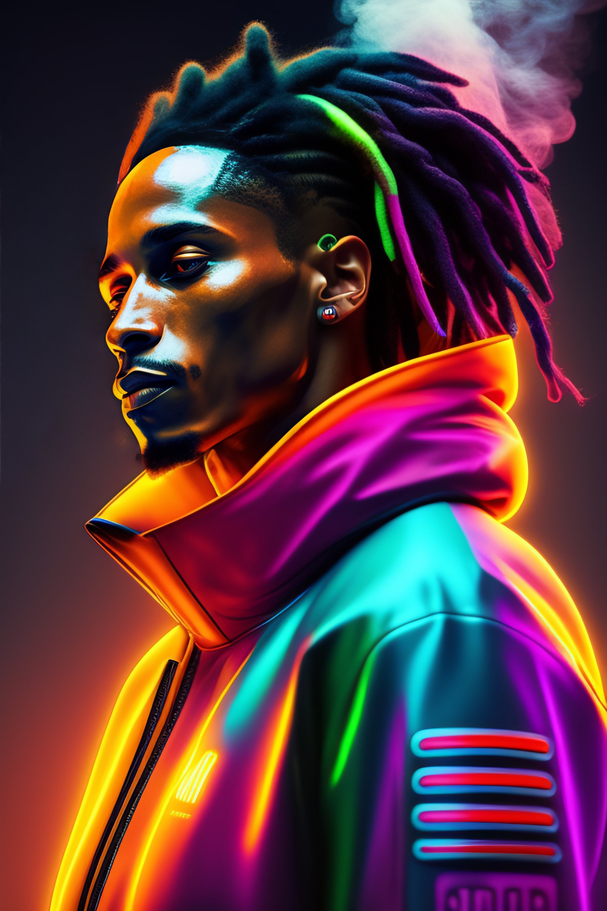 Lexica - Cyberpunk bob marley, intrincate details, neon, smoke