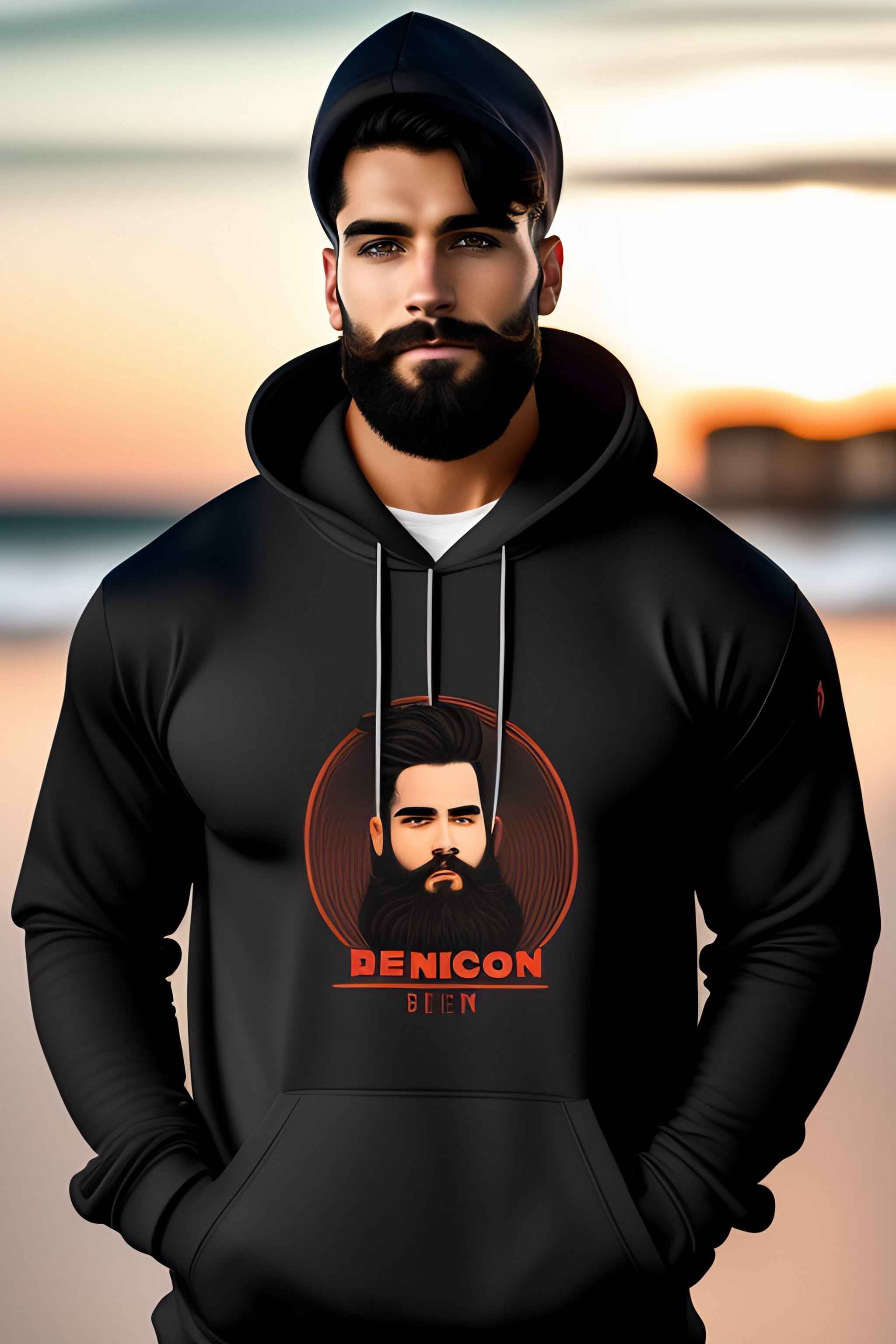 Lexica - Cute emo man with beard wearing hoodie with hood up