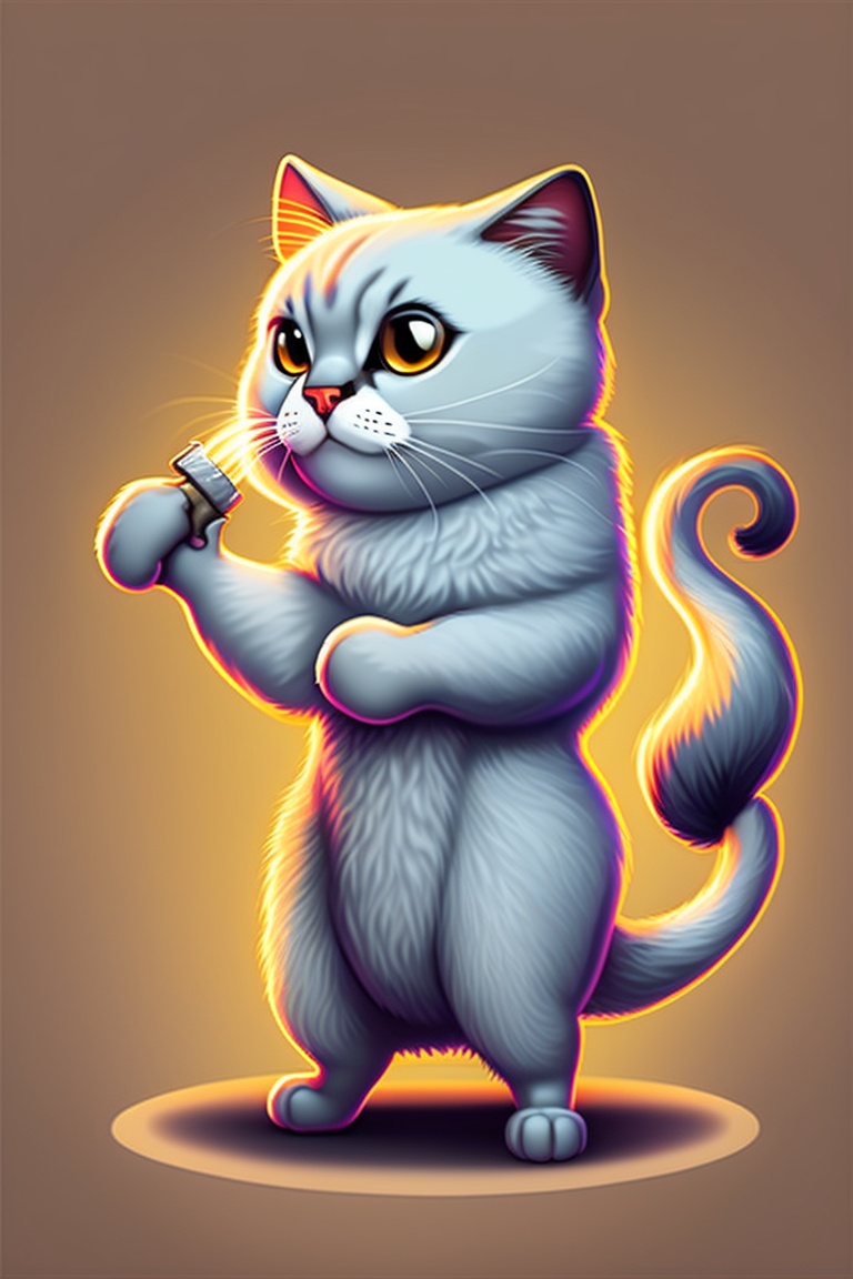 Lexica - Illustration comic style, Furry grey cat with two tails ...