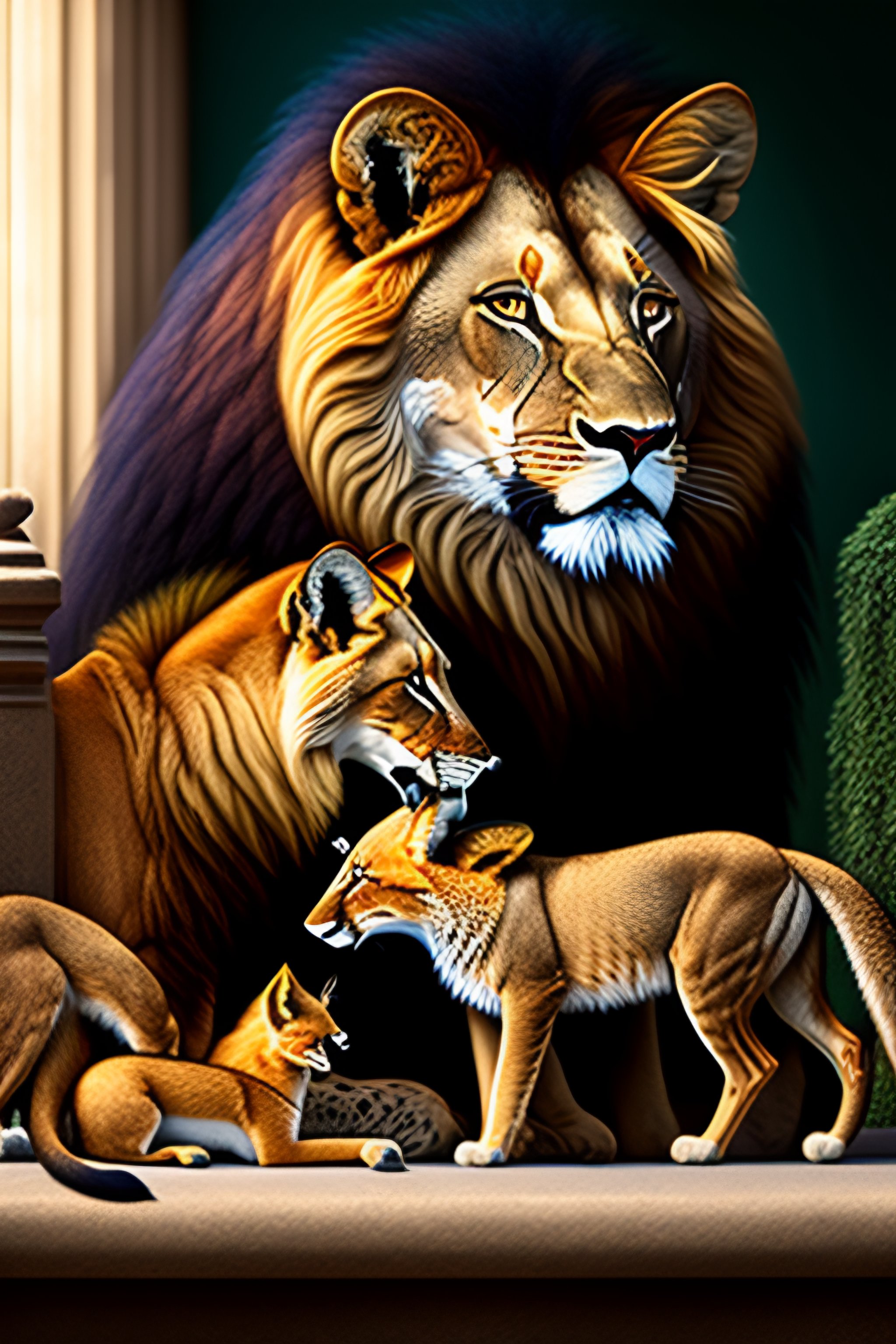 Lexica - A family meal of a lion and foxes