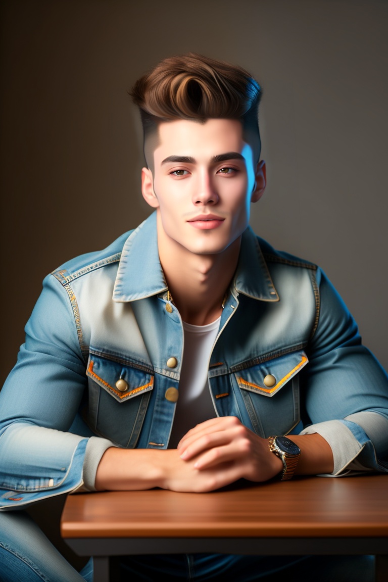 Lexica - 25 years old handsome boy, wearing denim jacket, sitting in ...