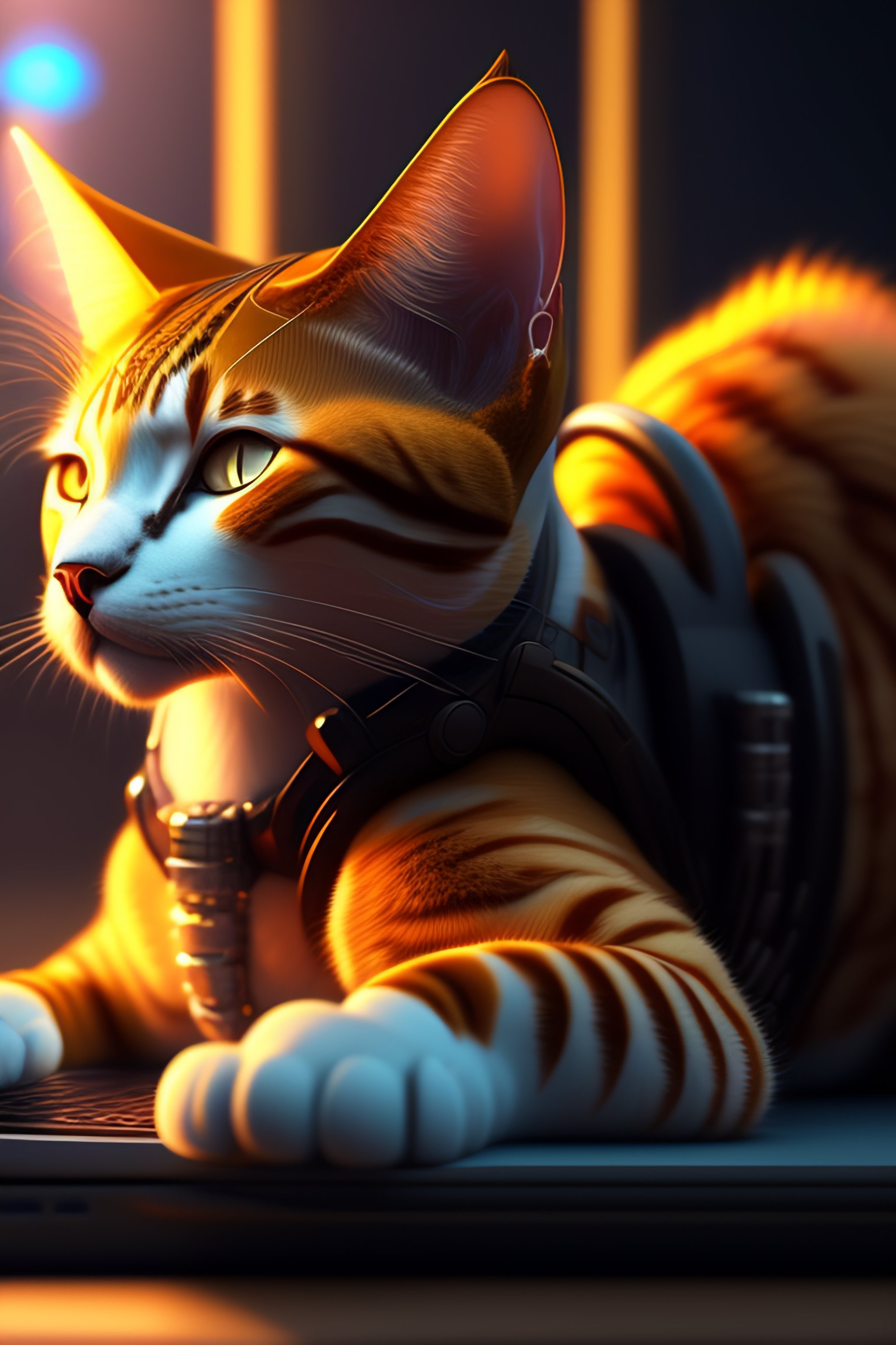 Lexica - Feline sentient robot,with a company,working on a laptop ...