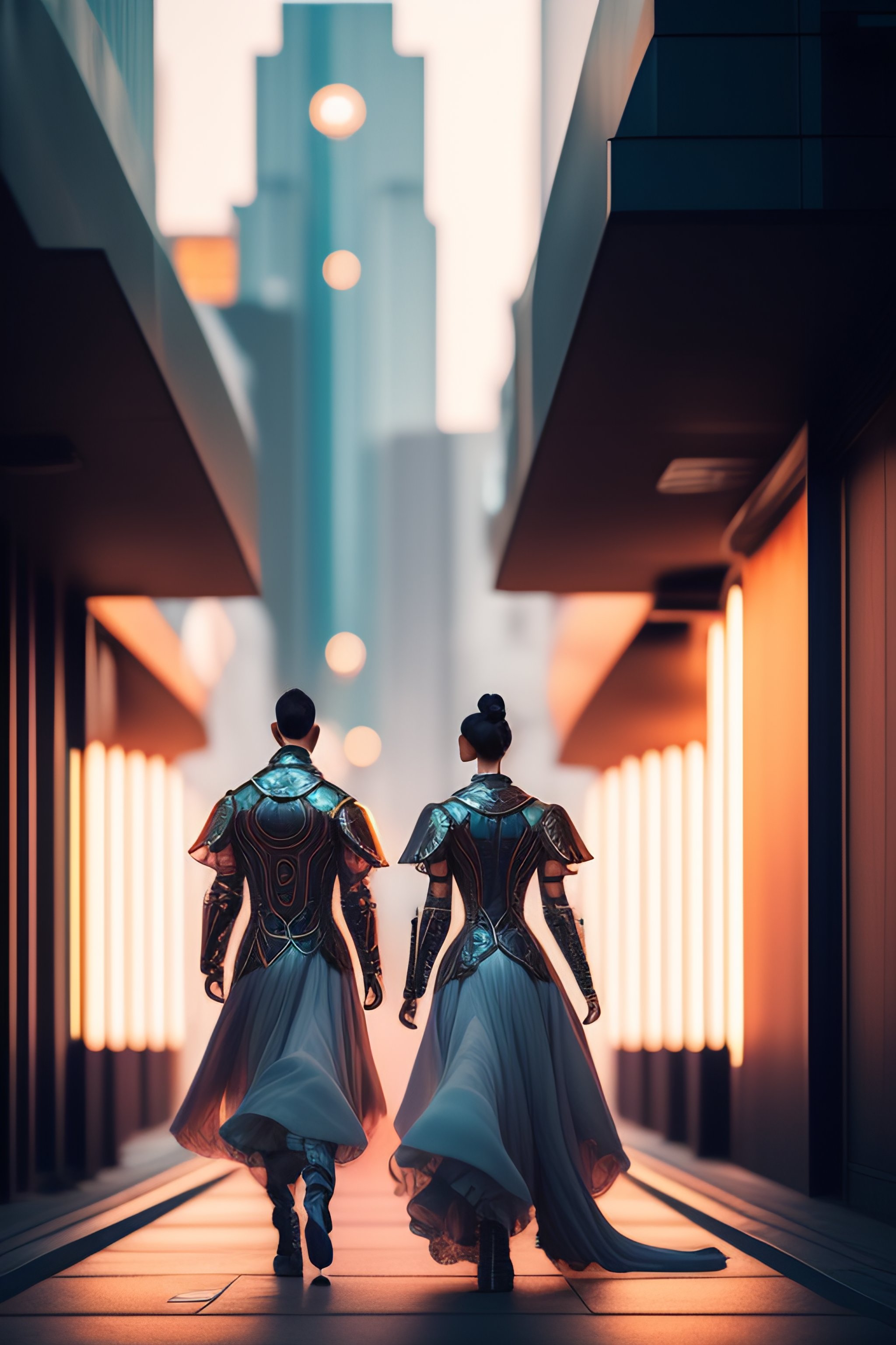 Lexica - Two cyborg ballet dancers dancing in a futuristic street in ...