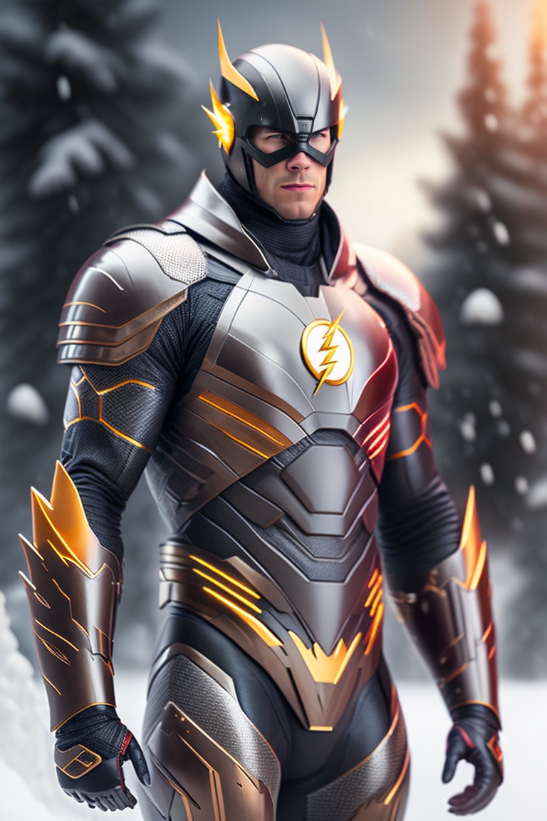 Lexica - The Flash full body on a white, black armor suit, on a white ...