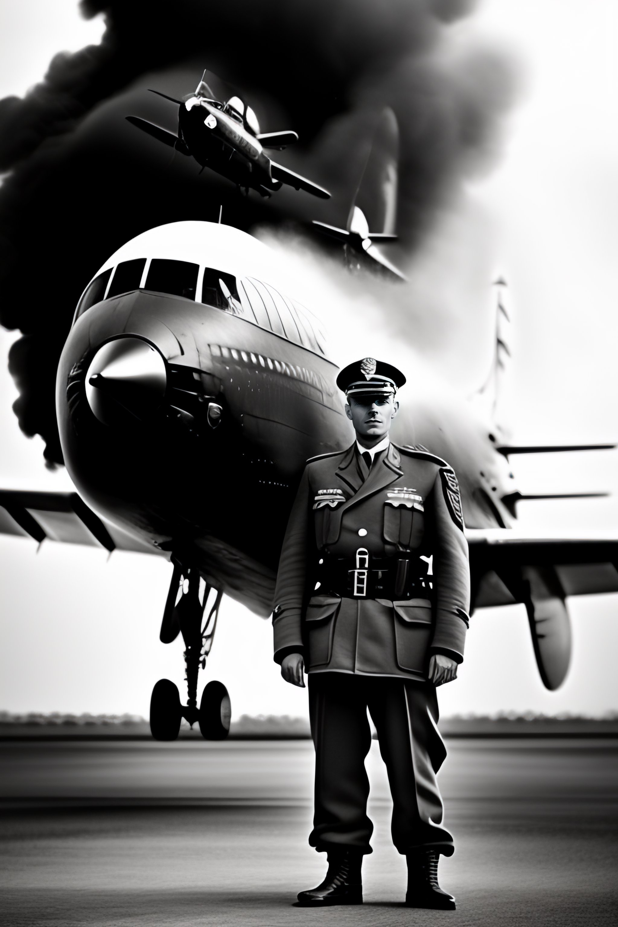 Lexica - Ww2 pilot with burning plane in the background