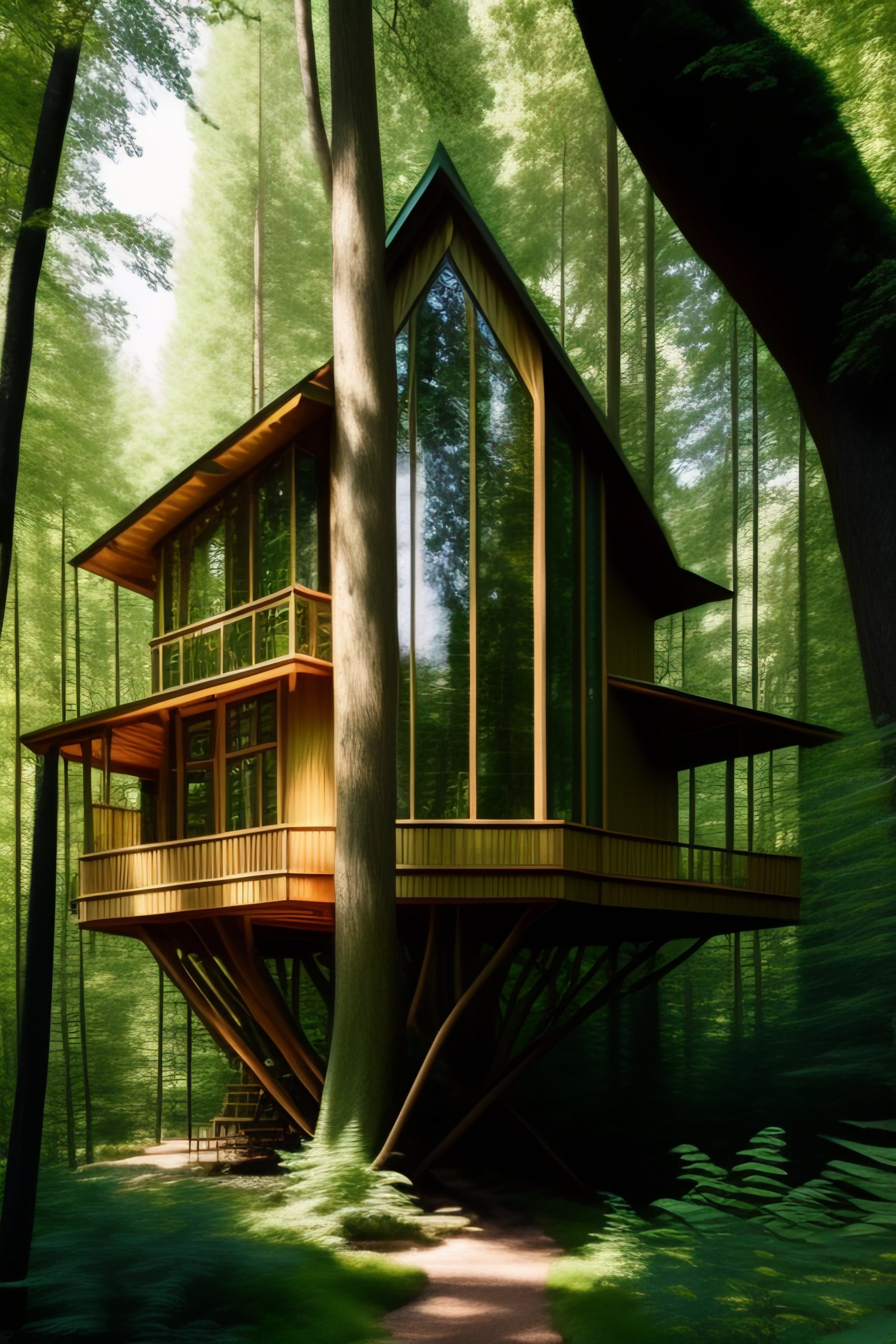 Lexica - Golden treehouse in lush forest, better homes and hardens ...