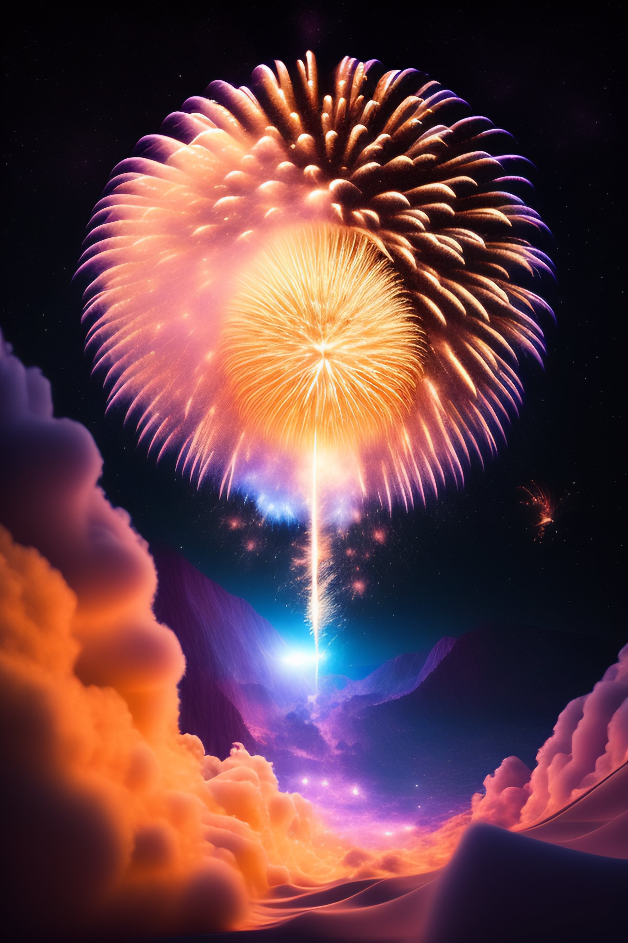 Lexica - Beautiful fireworks, 3D, outer space
