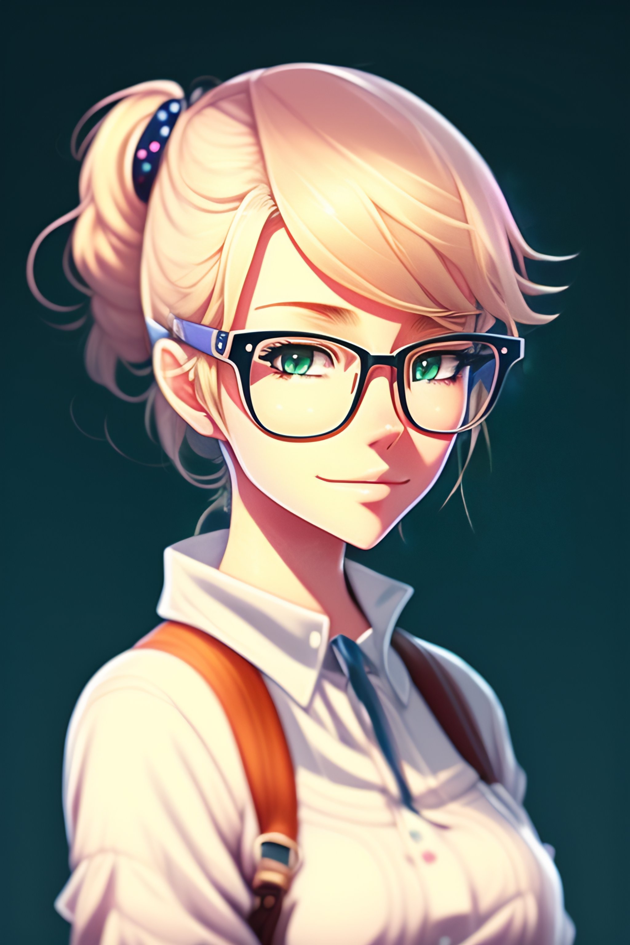 Lexica - A blonde girl with glasses leaning forward, anime style, anime ...