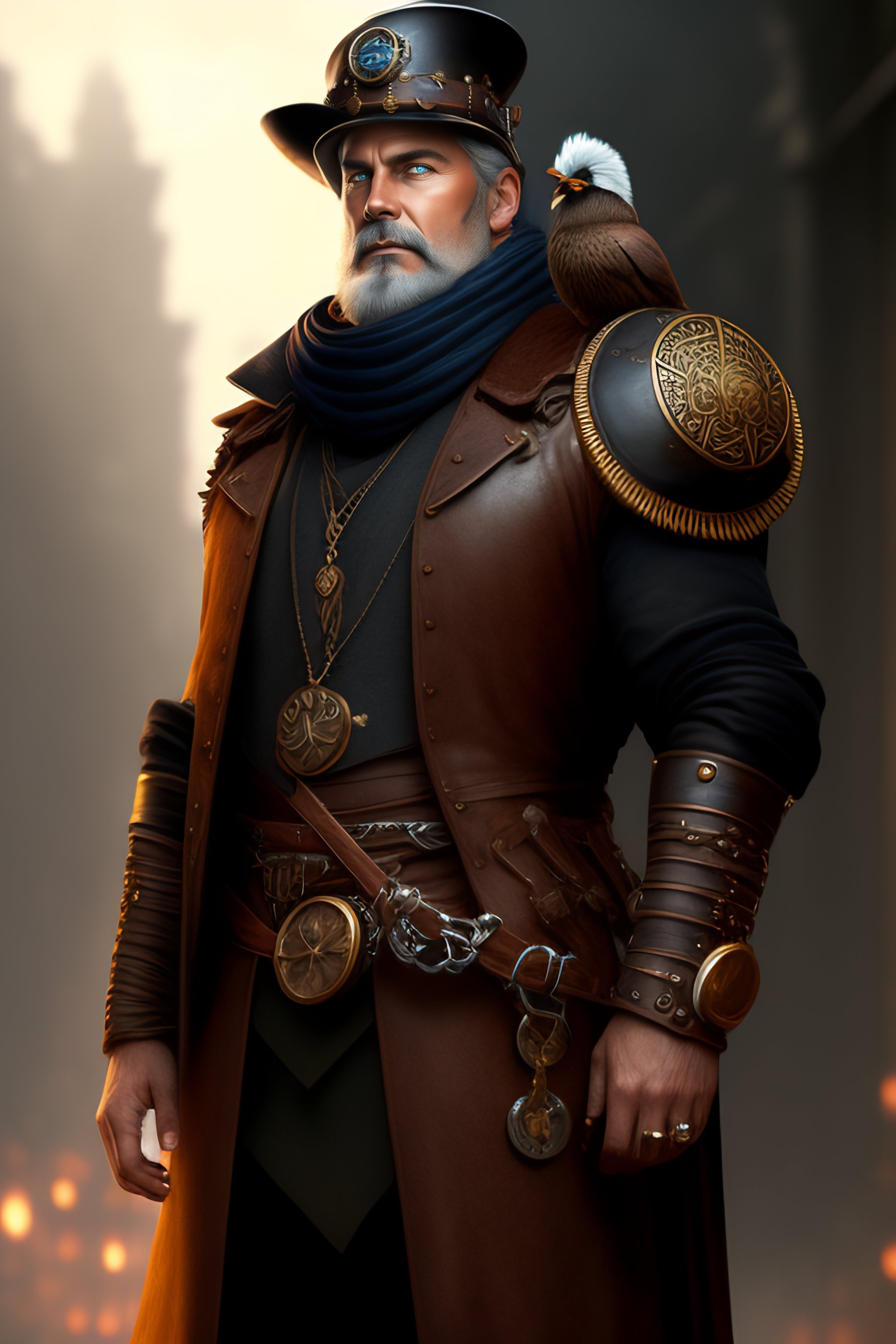 Lexica - Odin steampunk with a mechanic crow on the shoulder