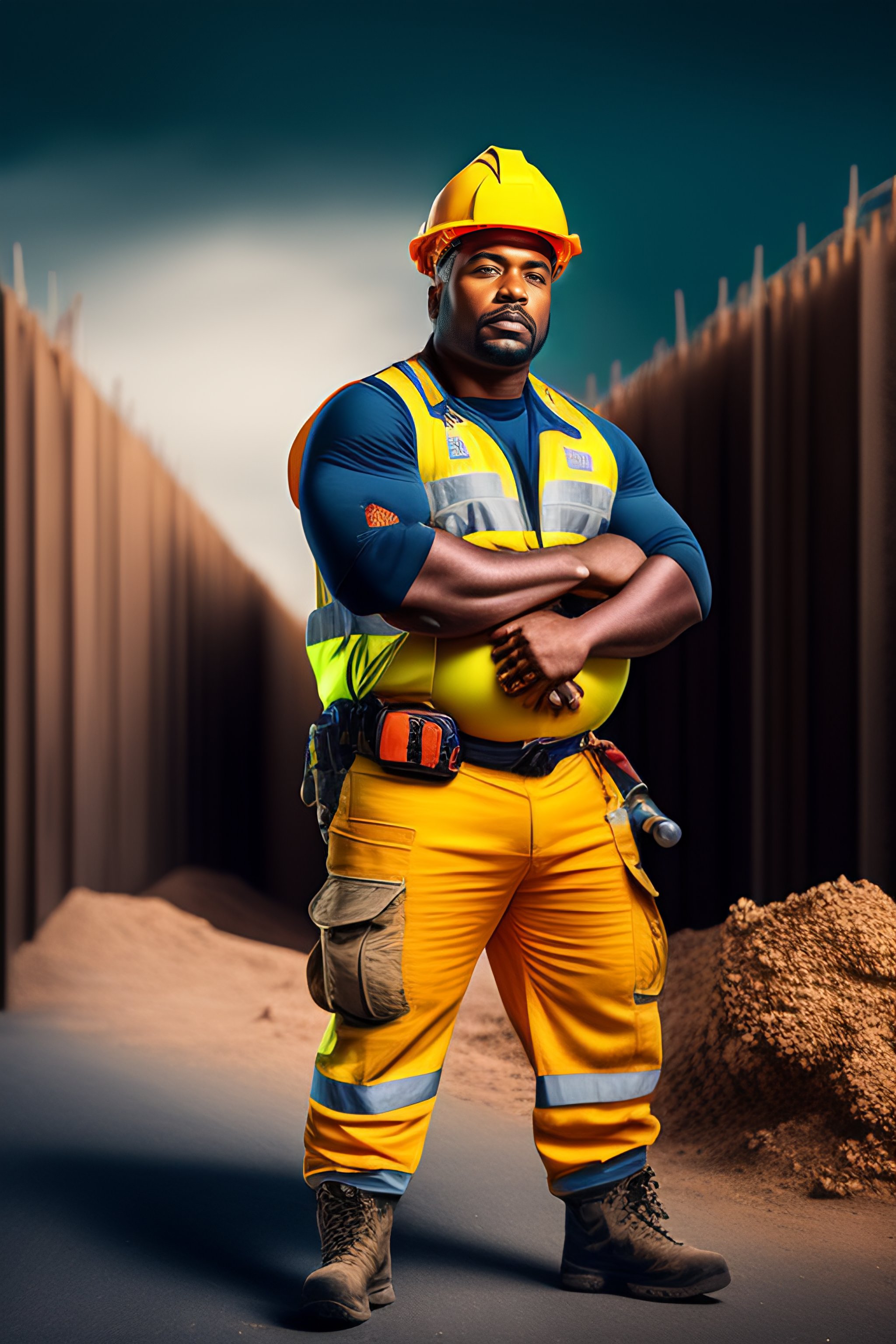 Lexica - A construction worker, with a (very large round belly ...