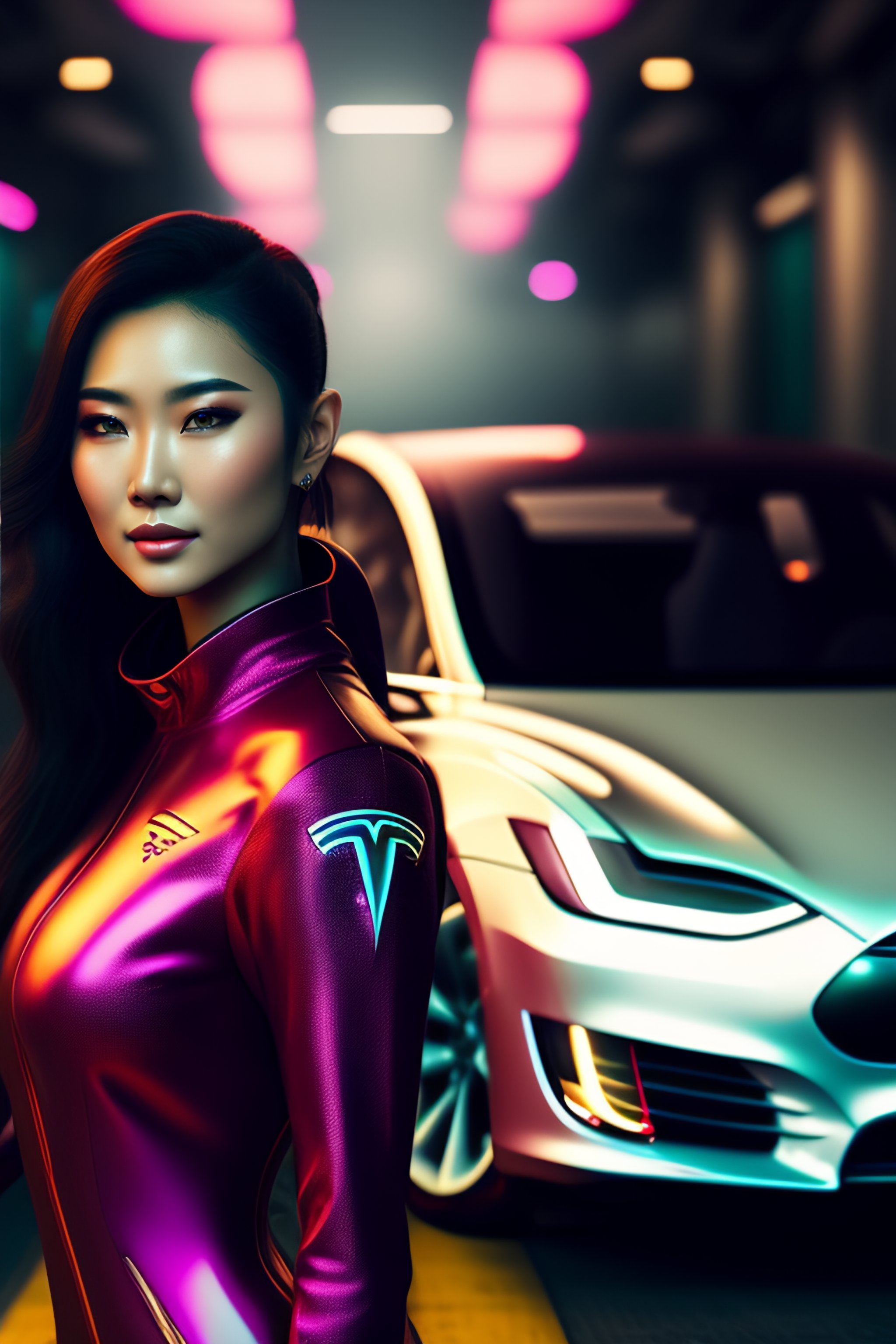 Lexica - Midjourney style, beautiful girl poses with his tesla ...