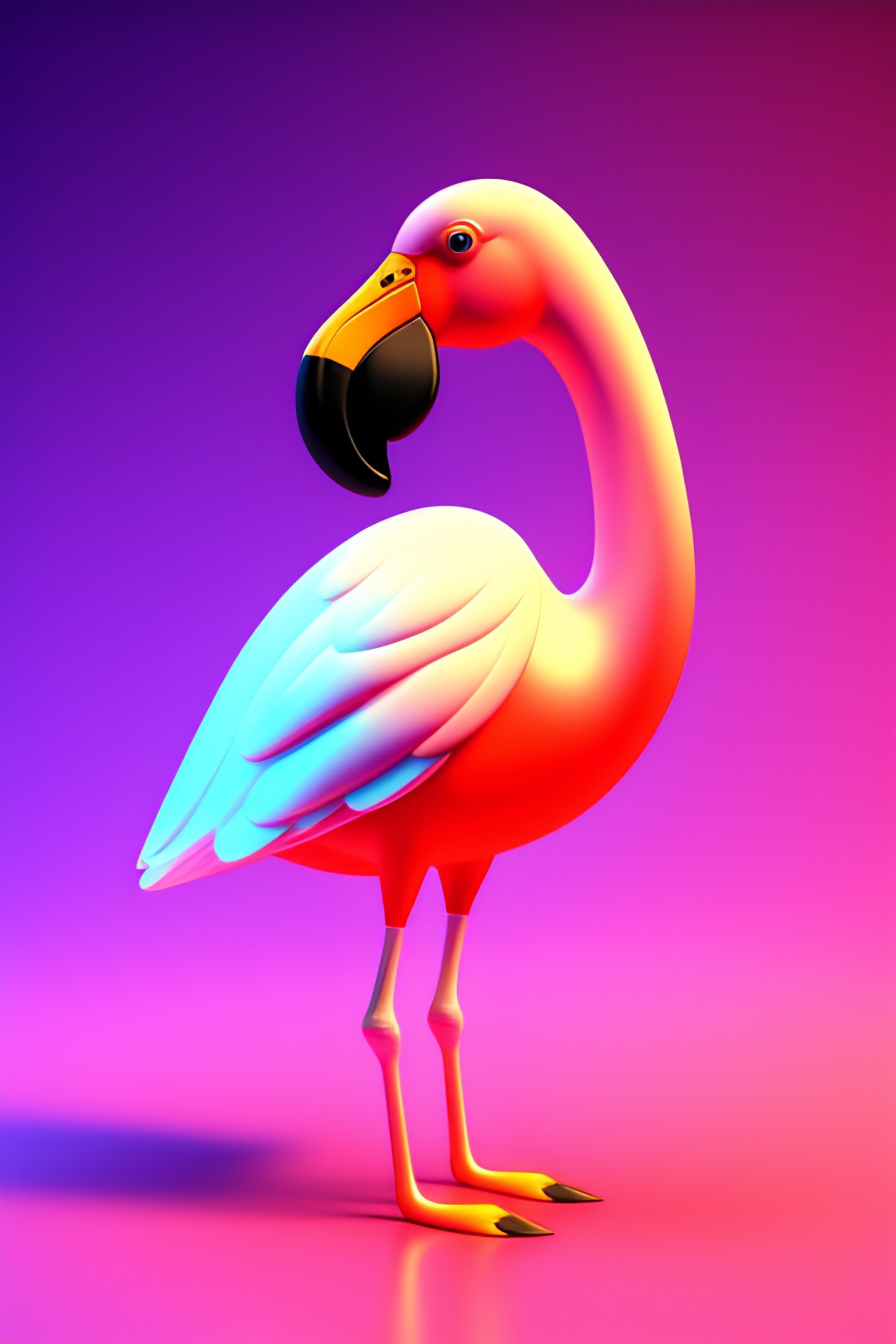 Lexica - 3d render of cartoon cute flamingo pop solid background