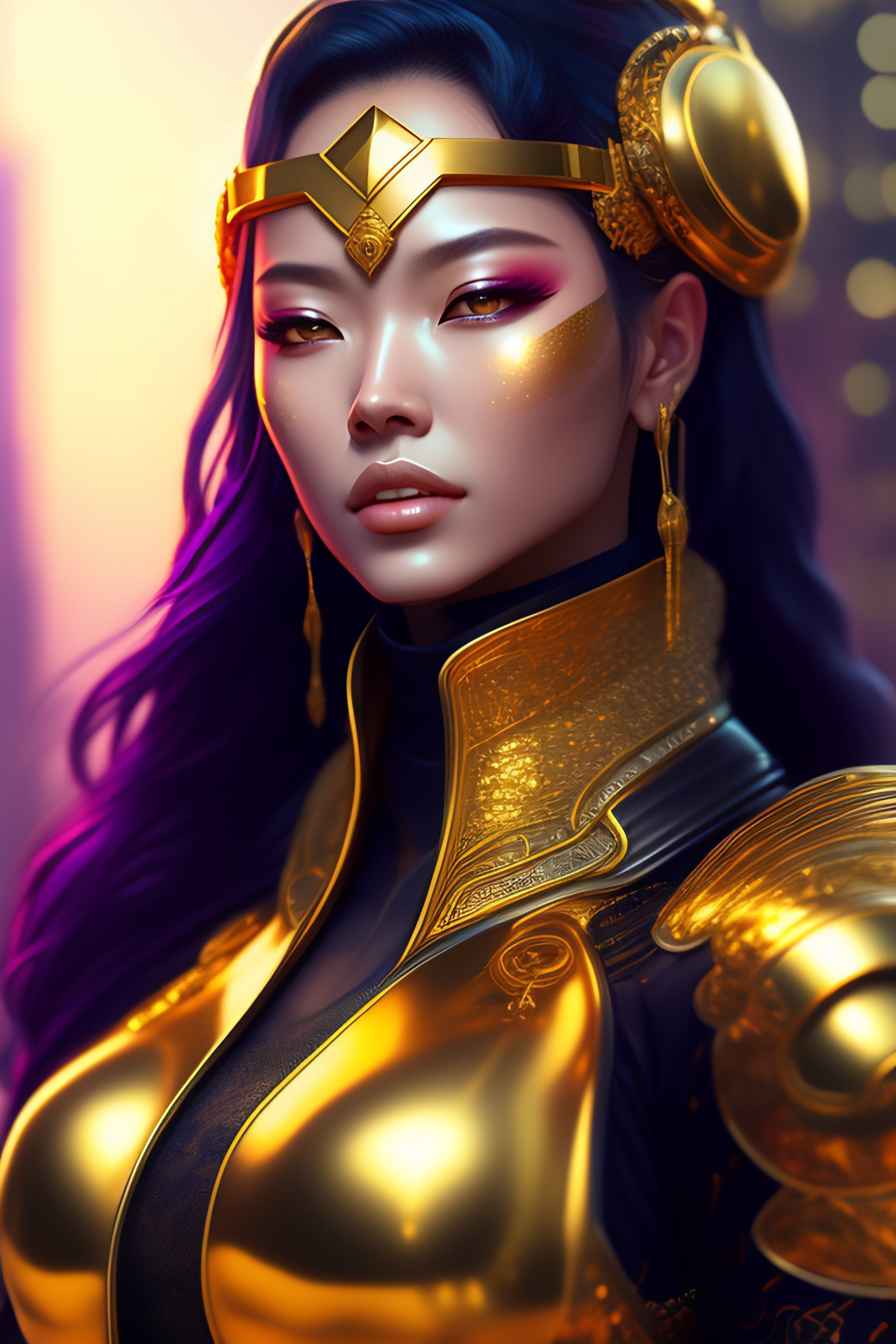 Lexica - Portrait of a gold-plated, cyberpunk with solid gold cracked ...