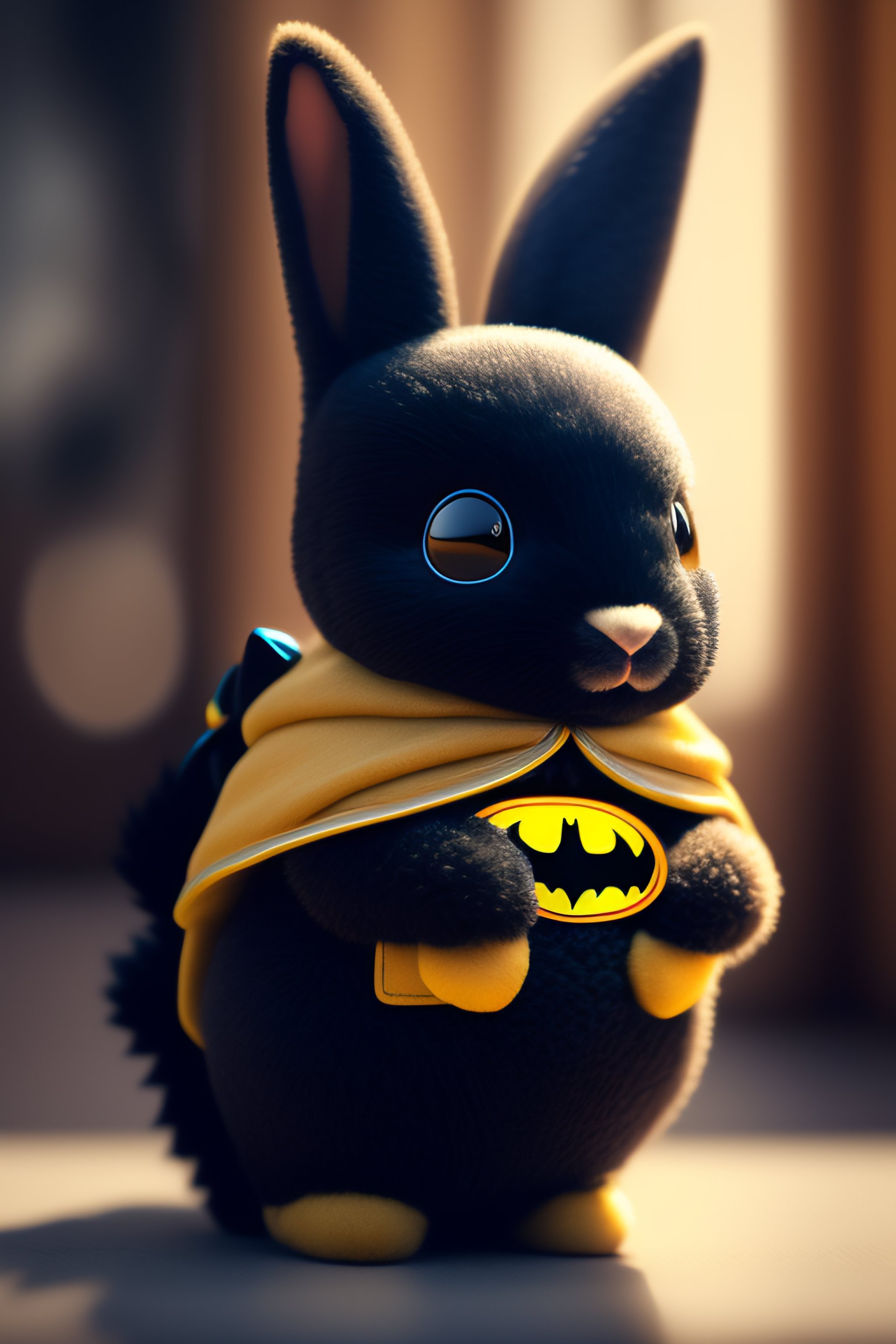 Lexica - Soft batman Bunny robot working on a smartphone
