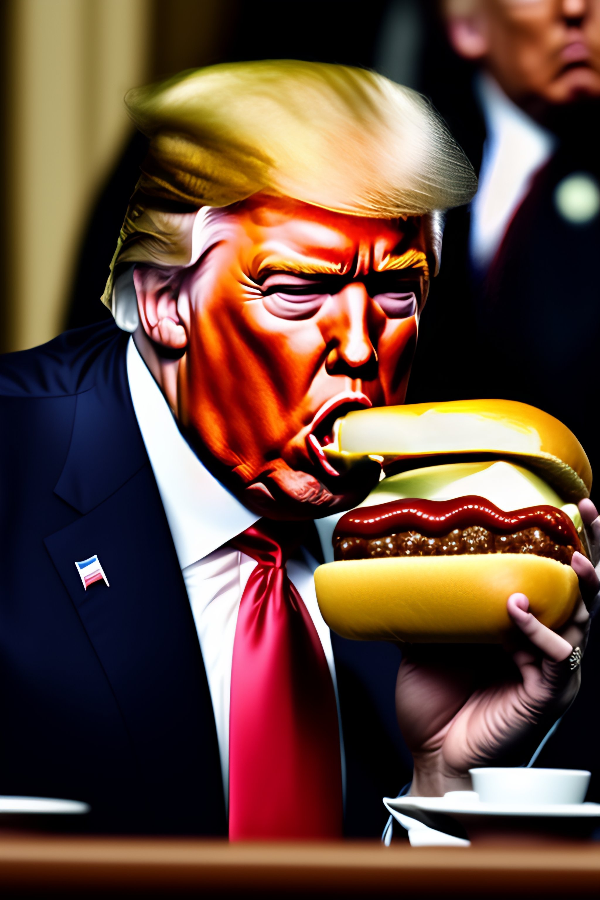 Lexica - Donald Trump eating a hot dog, Melania is mad