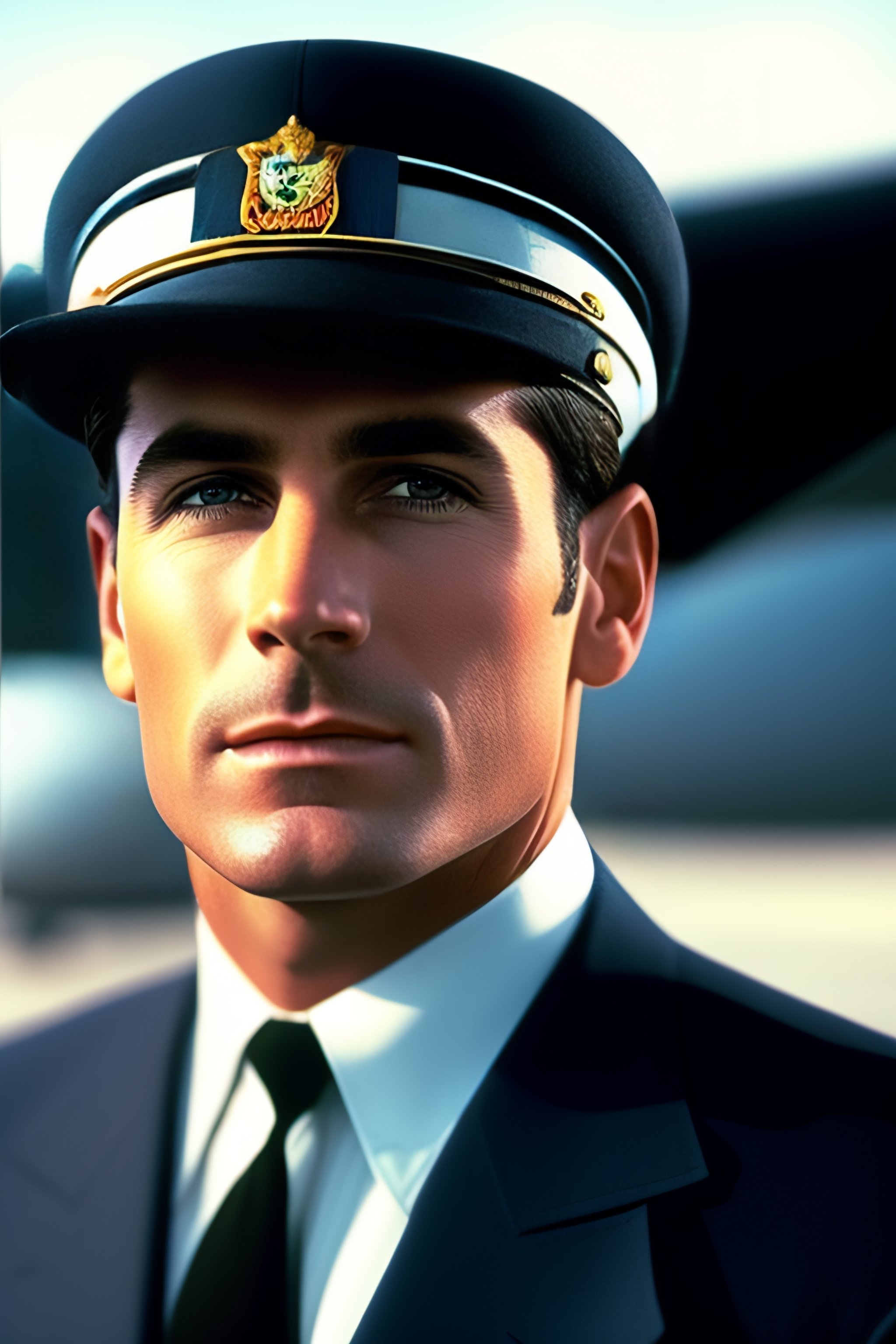 Lexica - A pilot standing in a civilian airport wearing a 1990s style ...