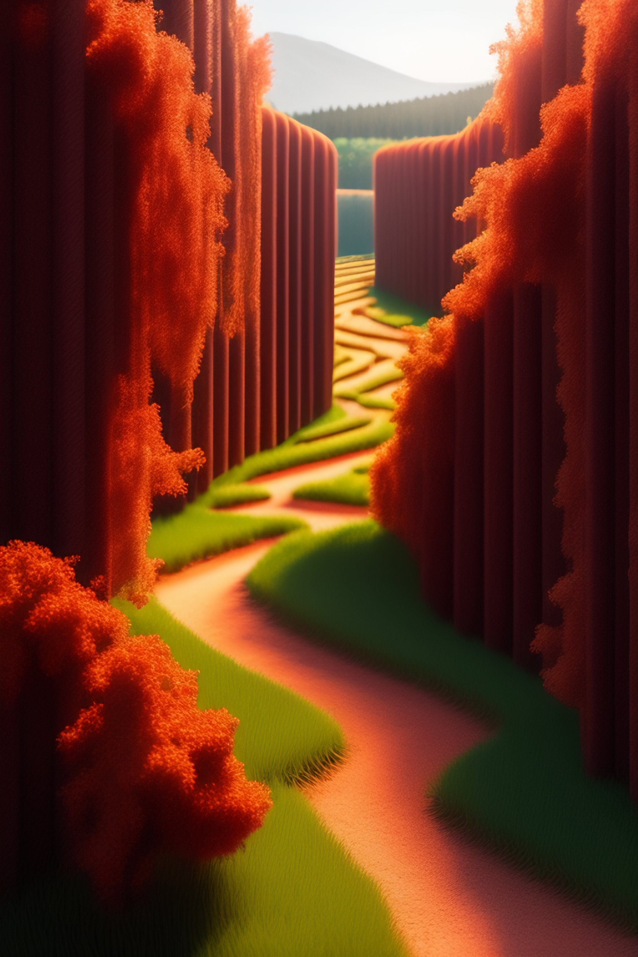 Lexica - Long red thread going through a maze, realistic, highly detailed