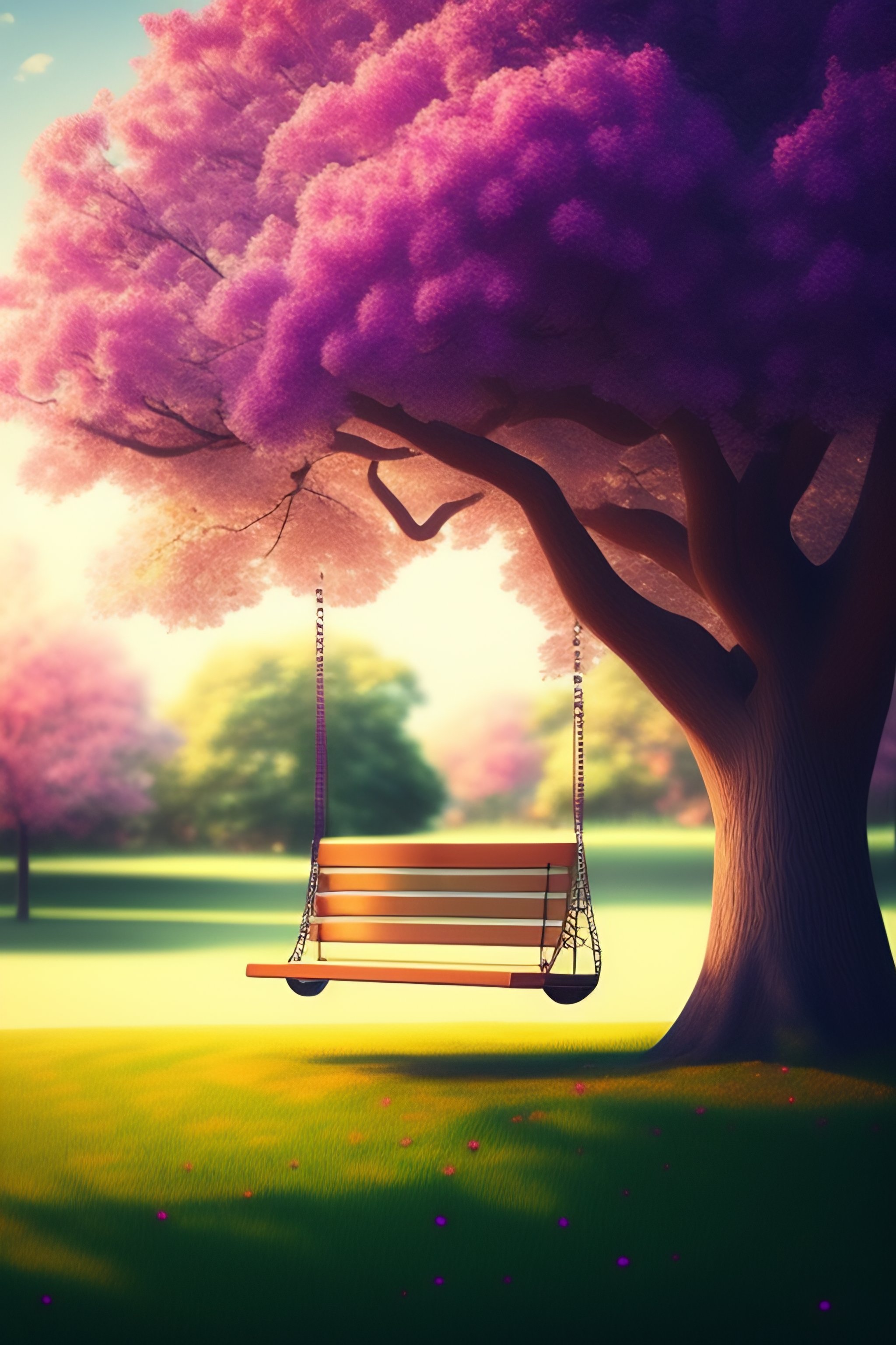 Lexica - RealisticA beautiful sakura tree in a park with a swing ...