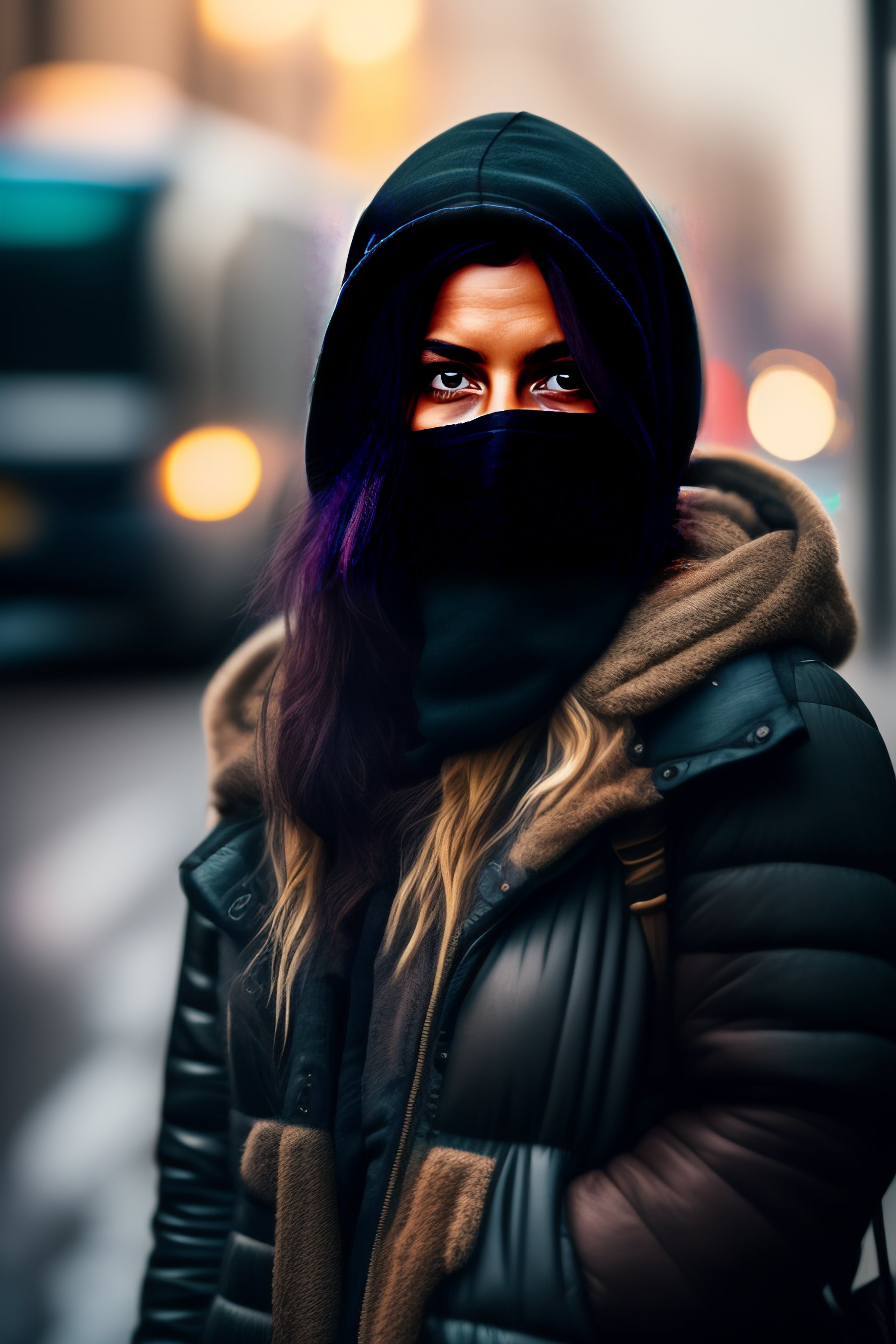Lexica - Homeless woman with tattoos covered face