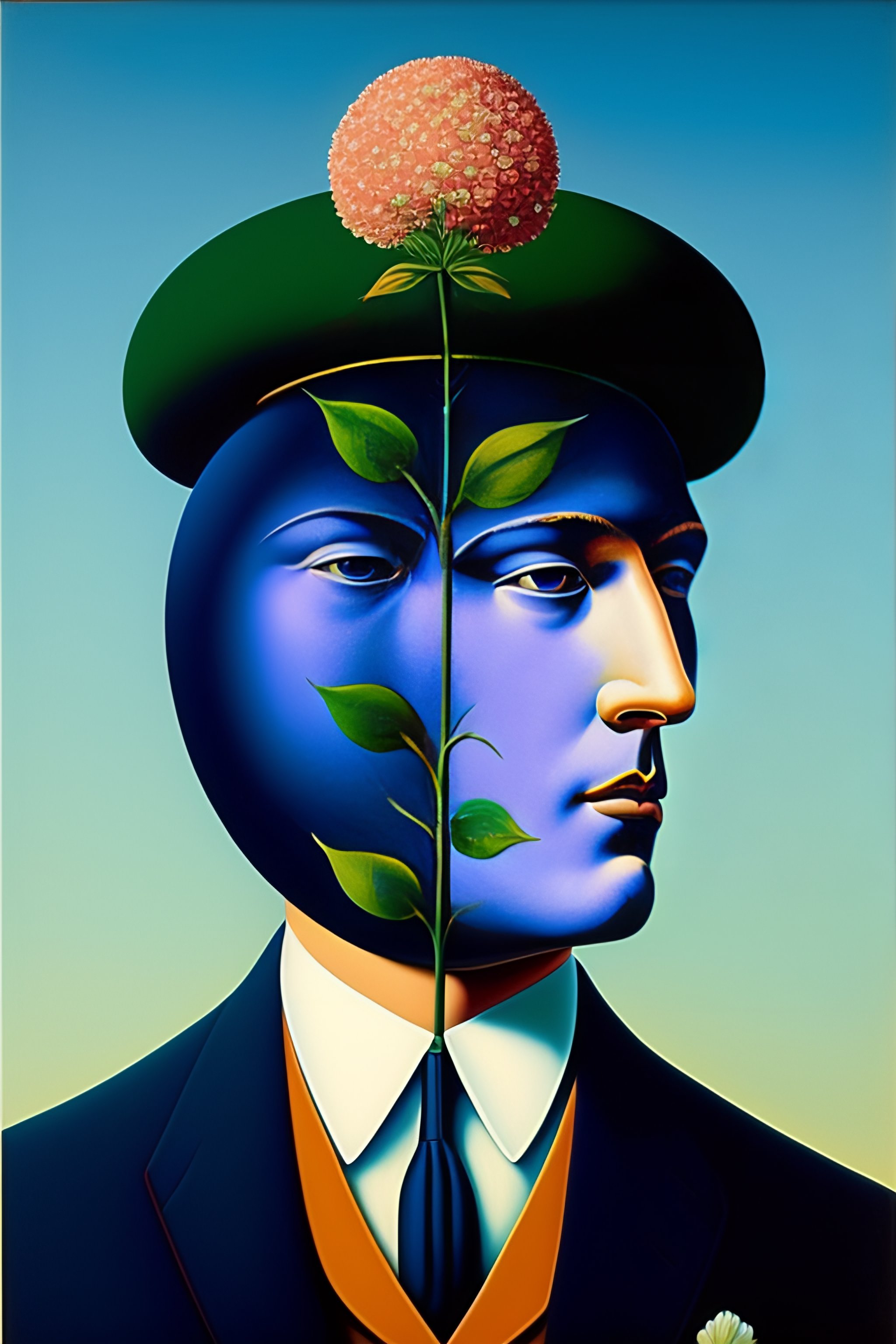 Lexica - Man with flowers, Painted by René Magritte