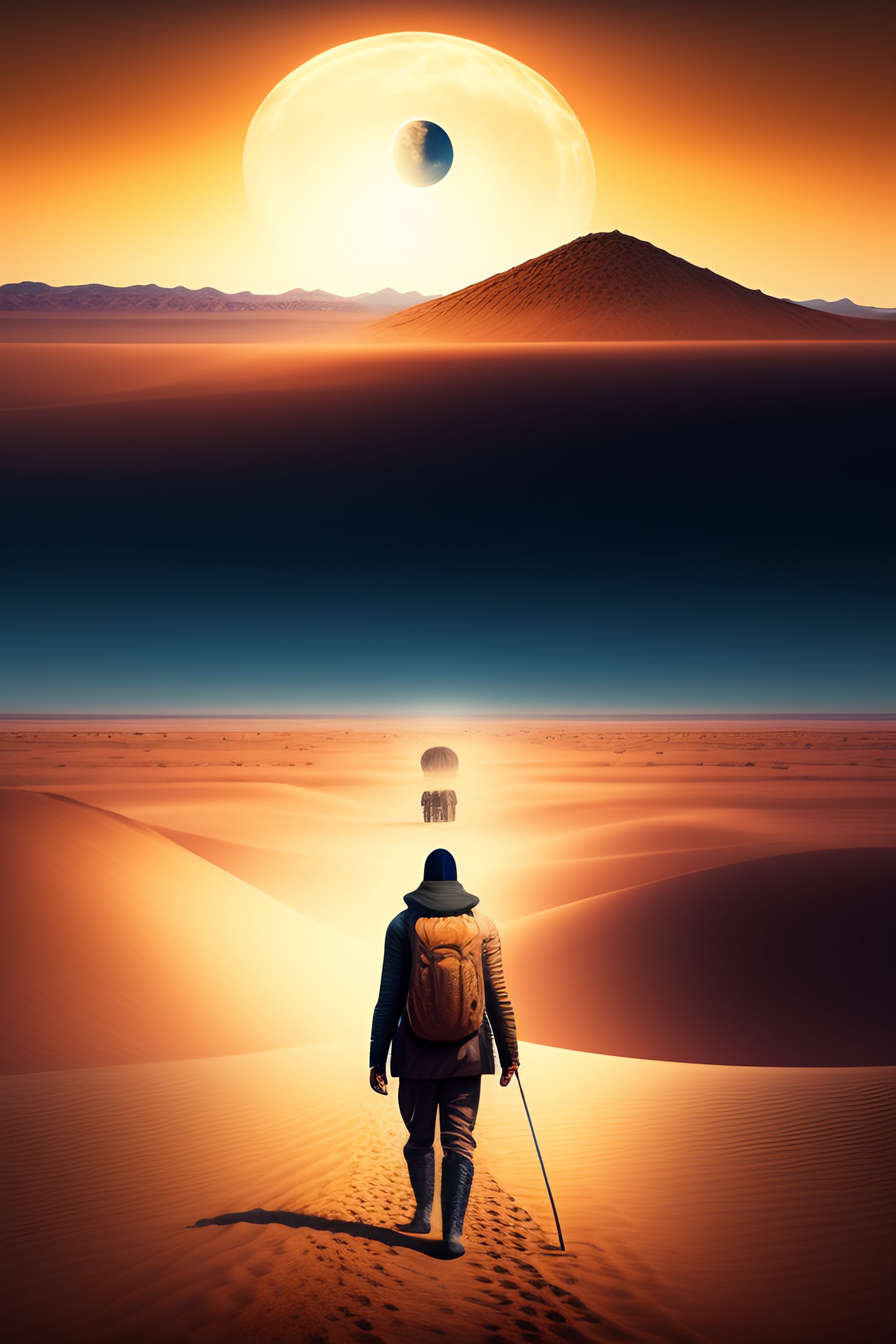 Lexica - A surreal landscape of a frightened man wandering in a vast ...