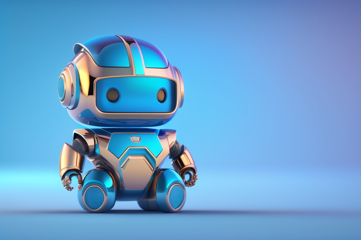Lexica - Cute baby robot in a bright blue room, high details, 3d render,