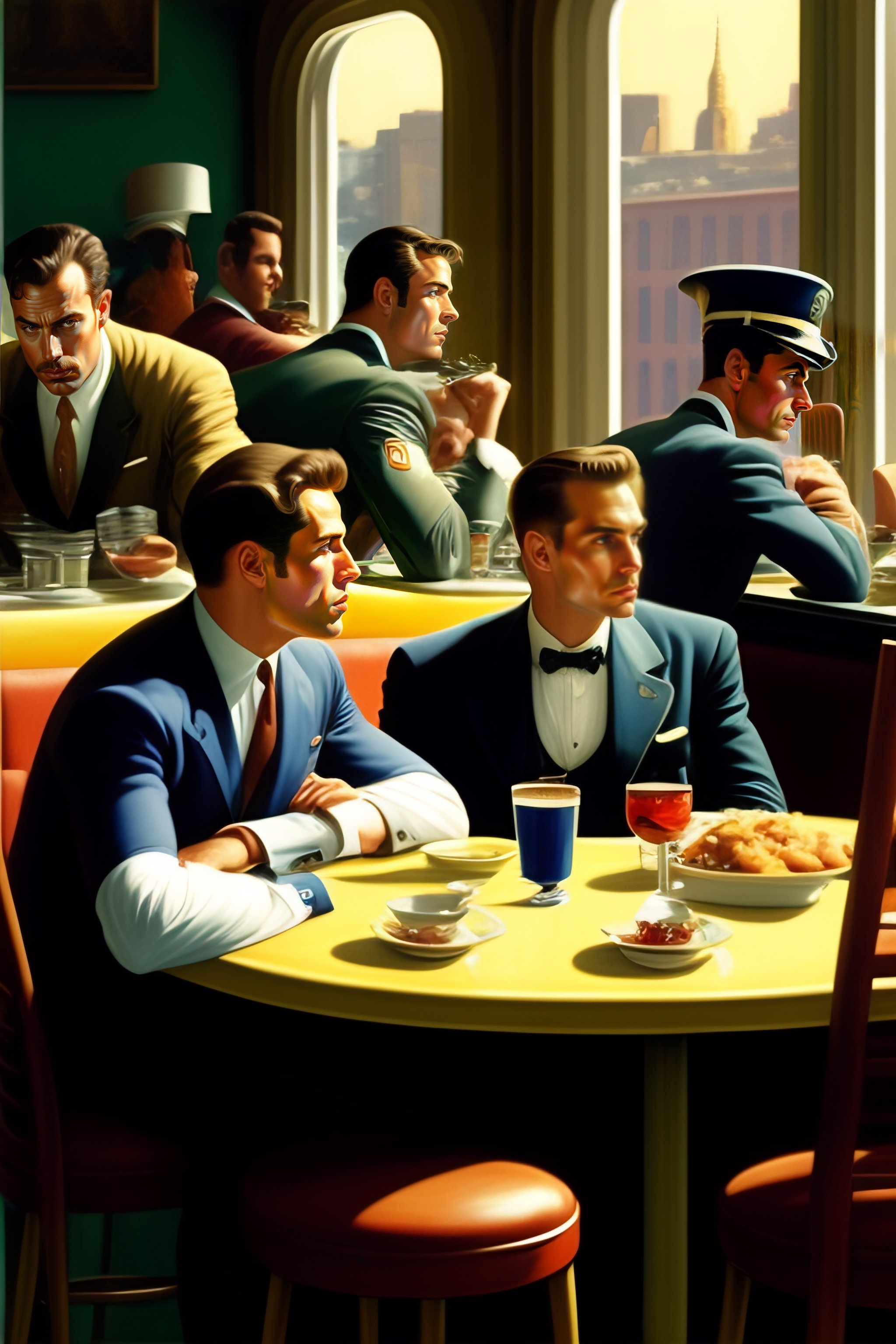 Lexica - The avengers eating in a diner by Edward hopper