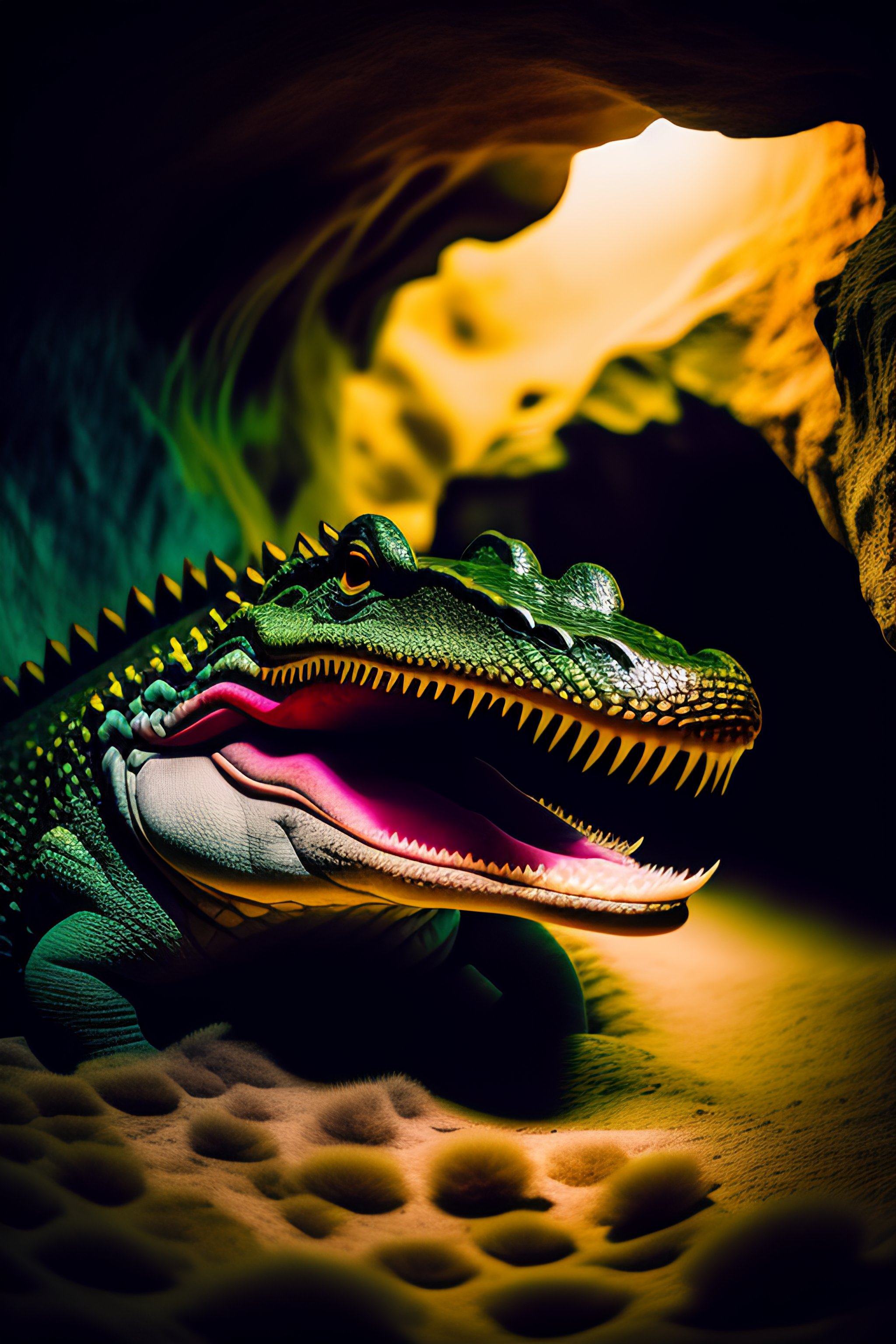 Lexica - Fierce alligator inside a cave, lomography style