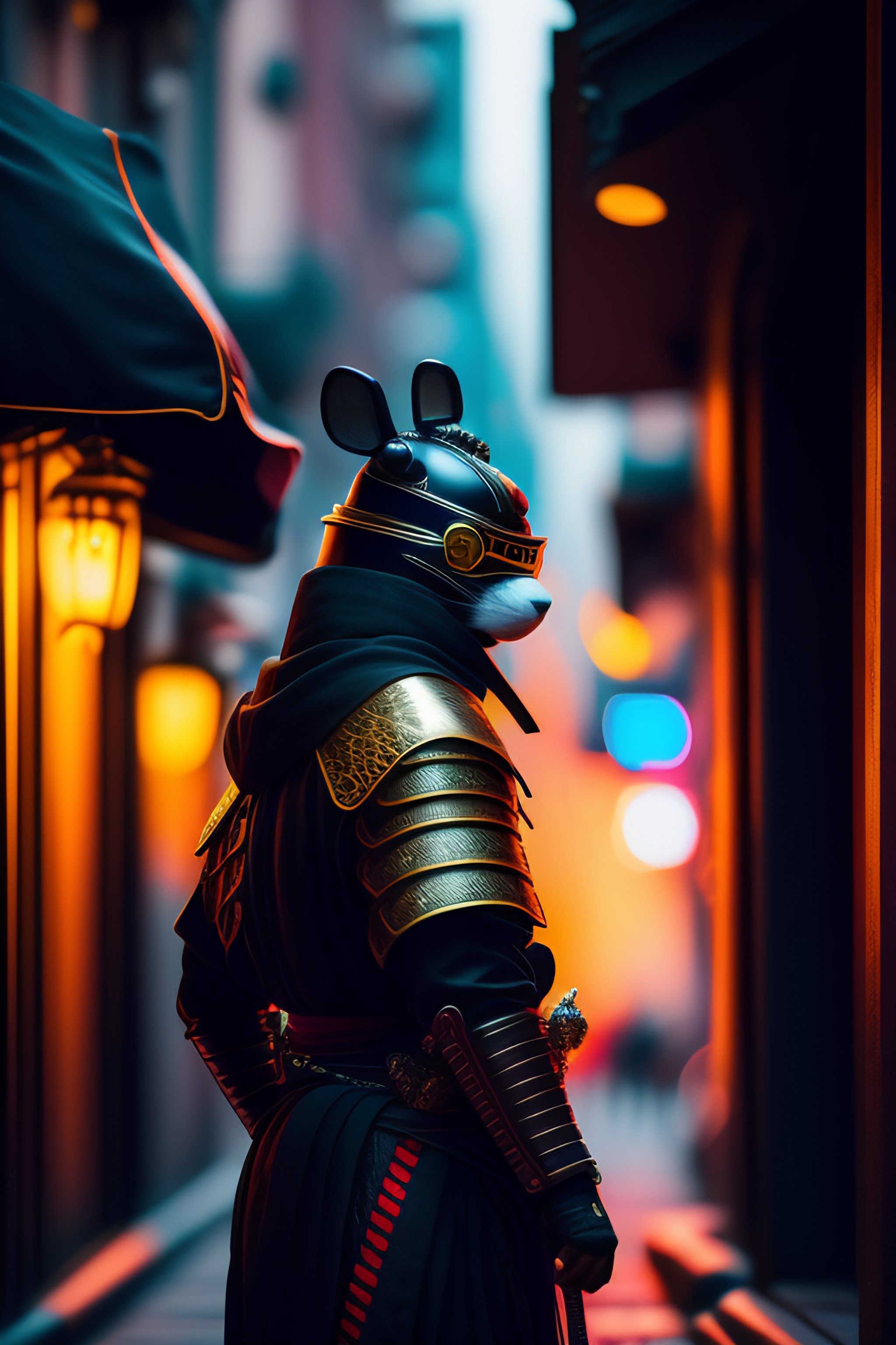 Lexica - Samurai pepe in a cyberpunk alley