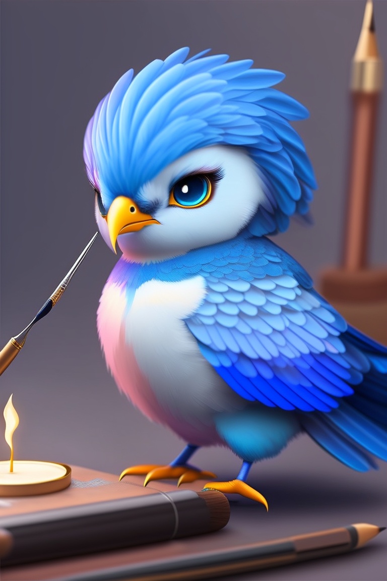 Lexica - An artist, a cerulean phoenix, in the style of chibi anime ...