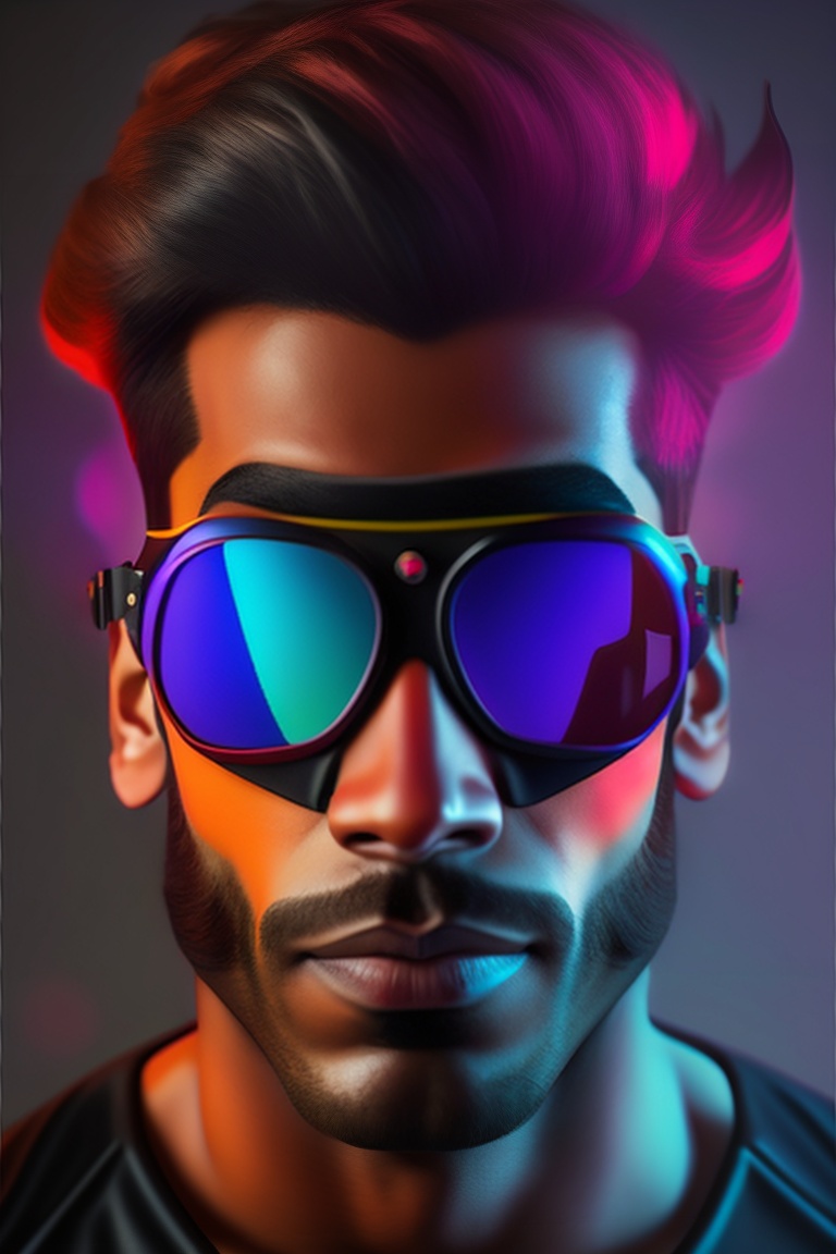 Lexica - Crazy indian tech guy front facing with tech mask covering ...