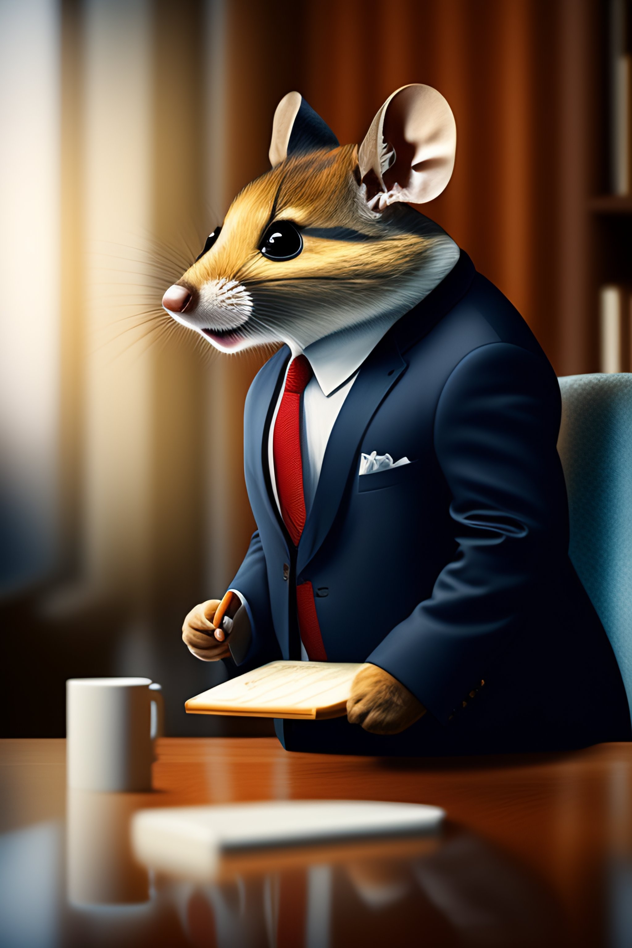 Lexica - Anthropomorphic businessman mouse smoking in the office