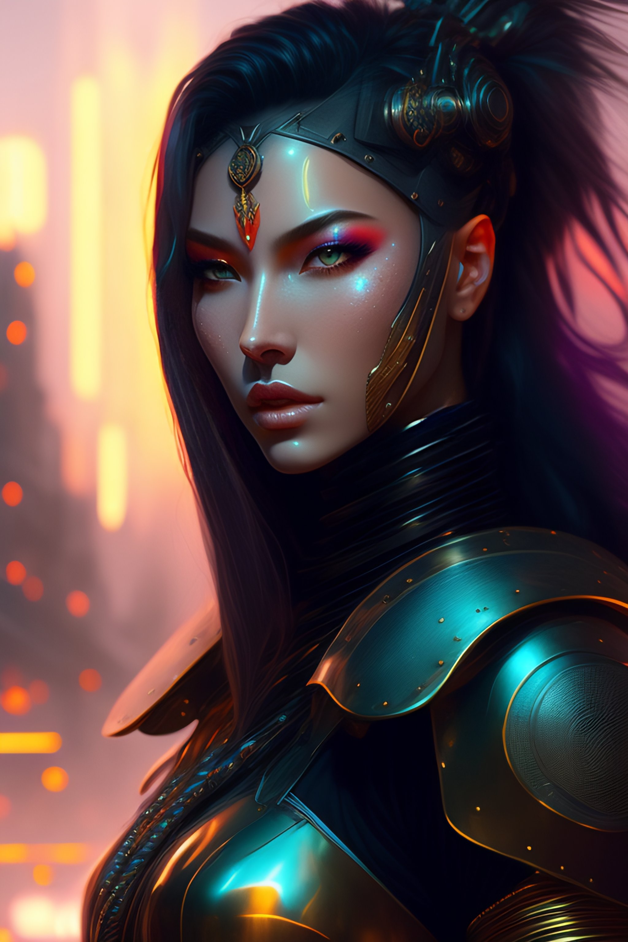 Lexica - Futuristic cyberpunk portrait girl face metal cyborg armor and ...