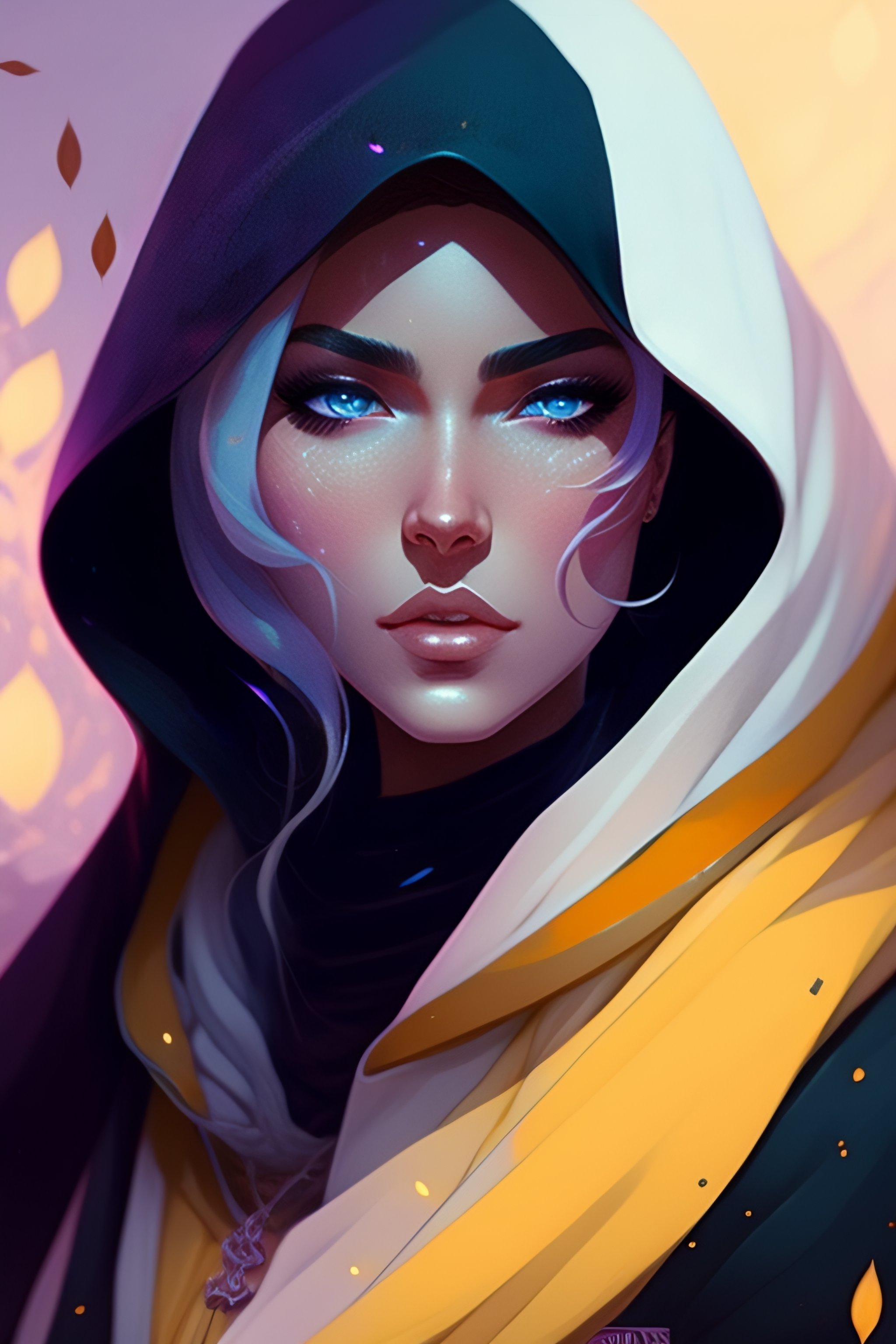 Lexica - Highly detailed portrait of a woman mage with hood, blue eyes ...