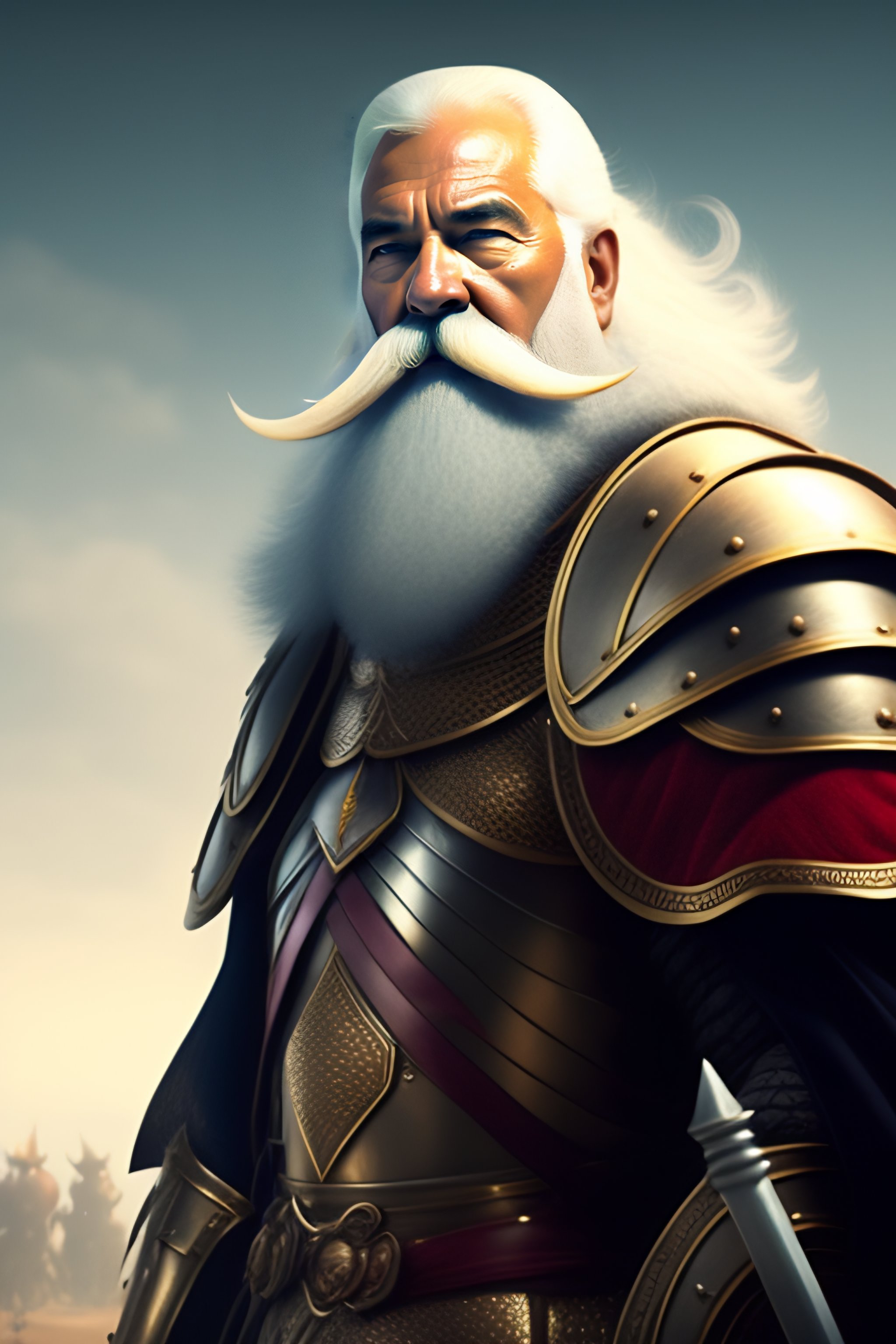 Lexica - An old knight with a big white mustache lies on the ground