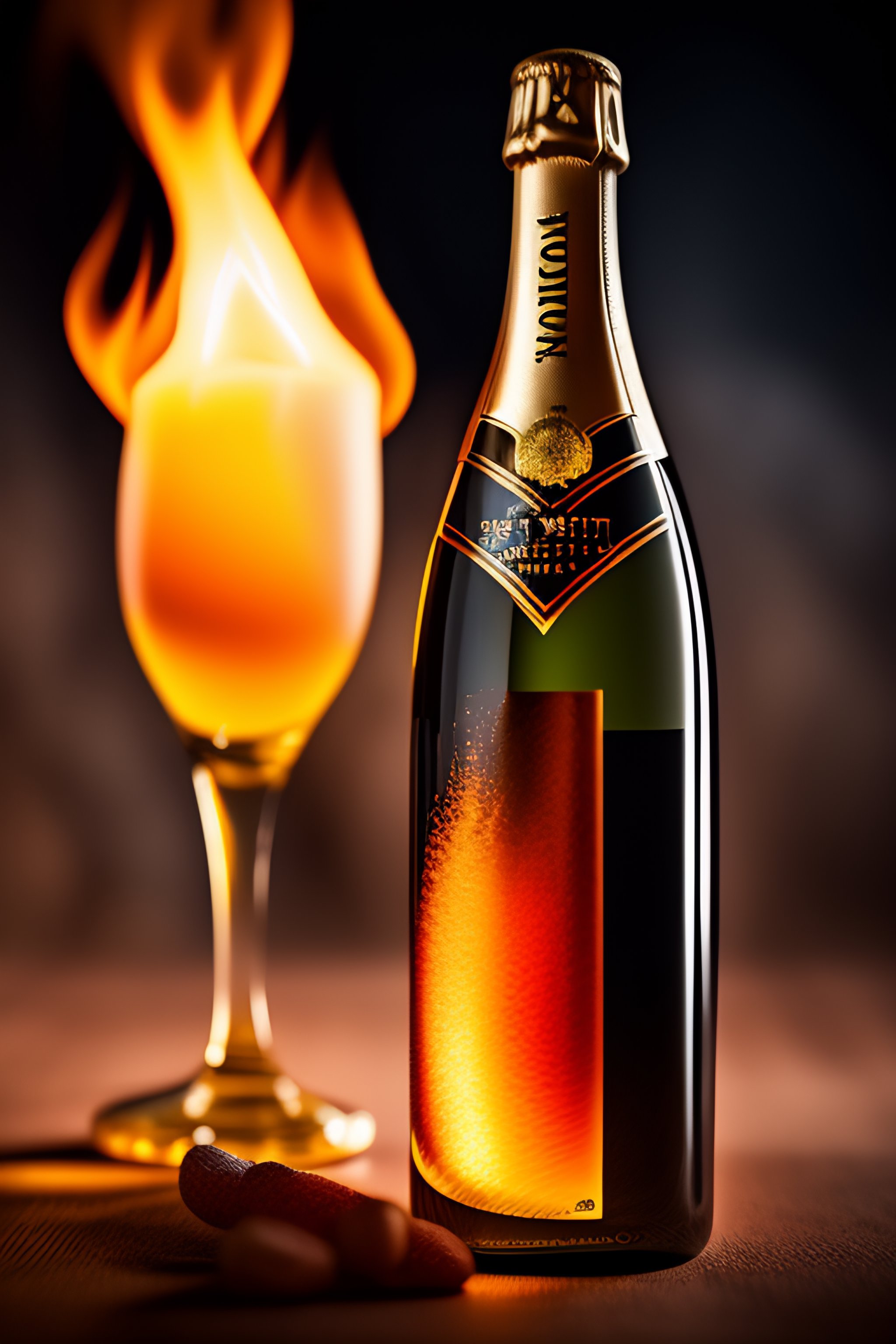 Lexica - Botella de moet con fuego